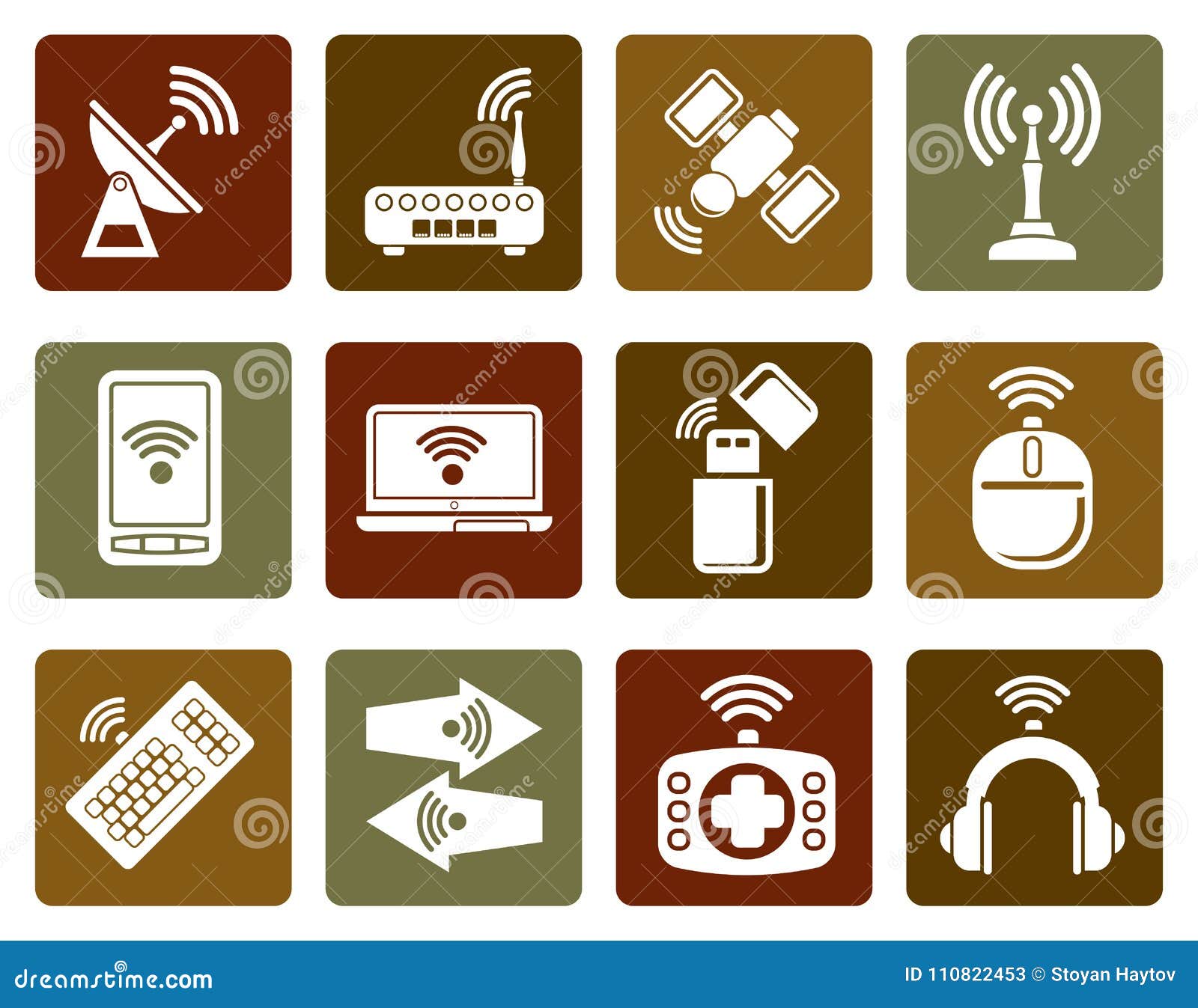 Flat Wireless and Communication Technology Icons Stock Vector ...