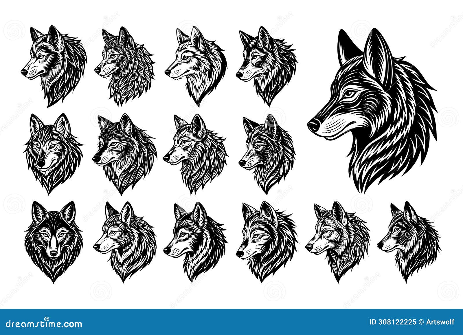 Flat Wolf Head from Side Silhouette Design Bundle Stock Vector ...