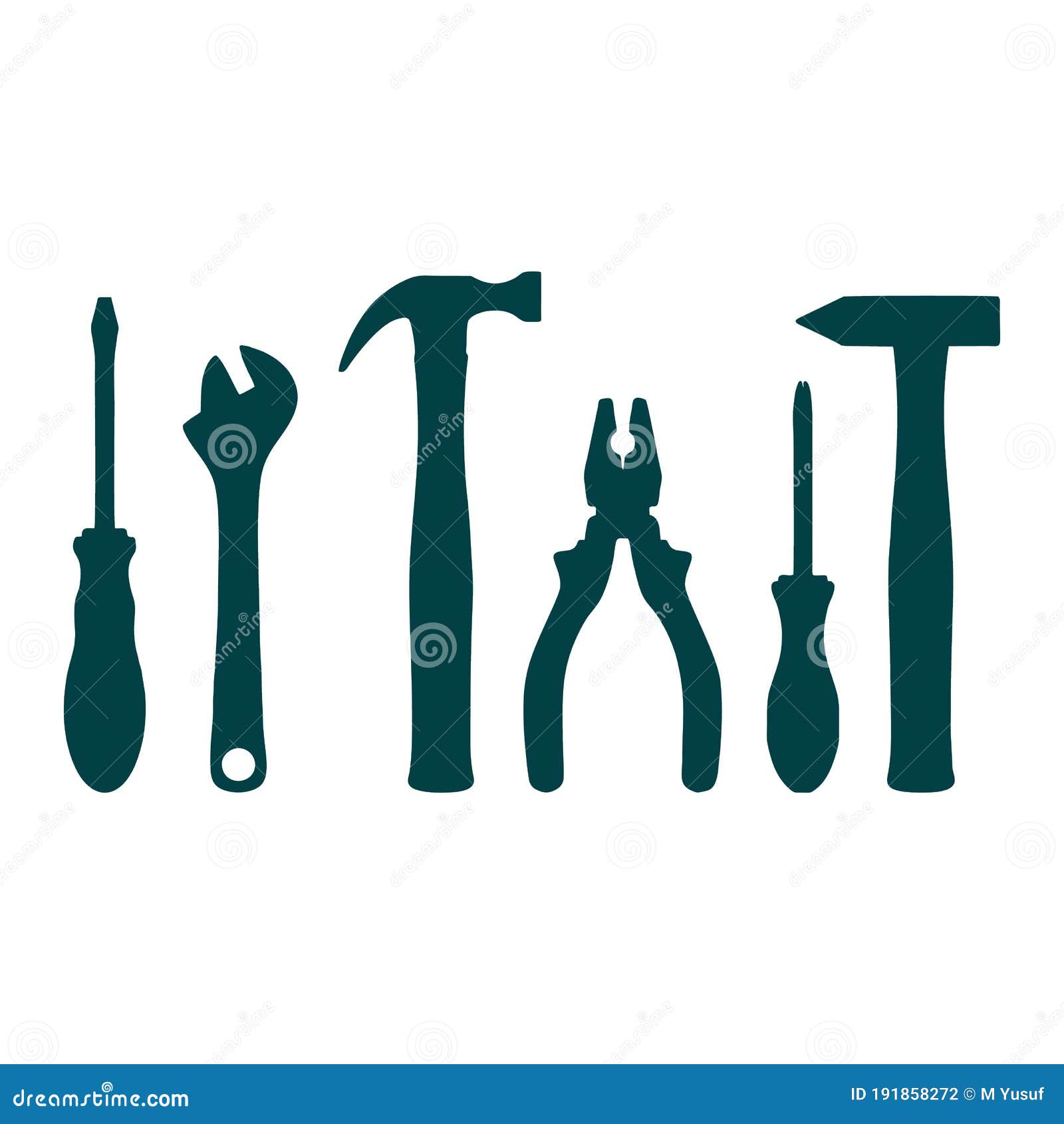 Flat Work Tools. Hammer and Drill, Ax and Screwdriver Stock Vector ...