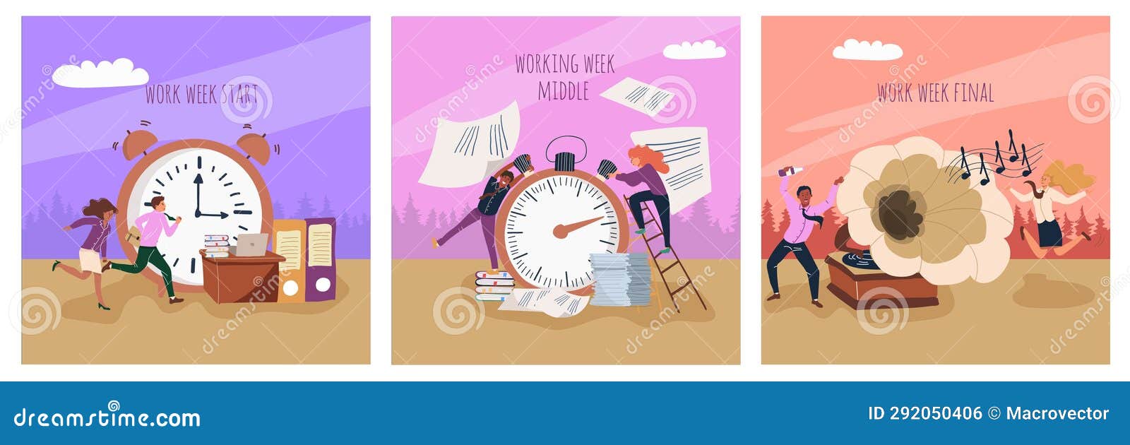Flat Work Week Set stock vector. Illustration of design - 292050406