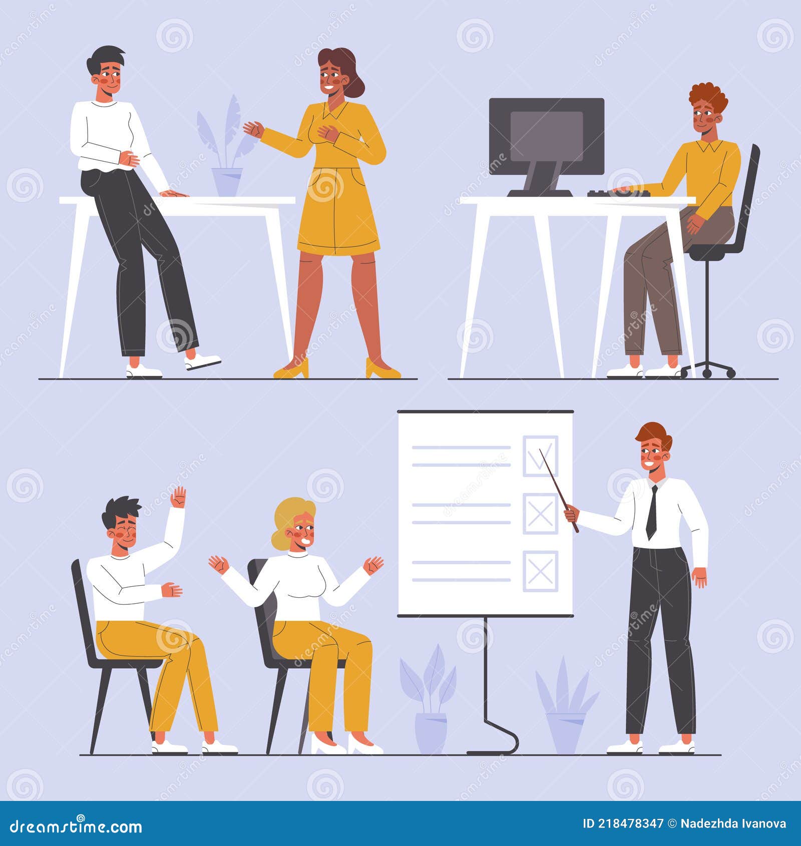 Flat Working Day Illustration Vector Illustration. Stock Vector ...