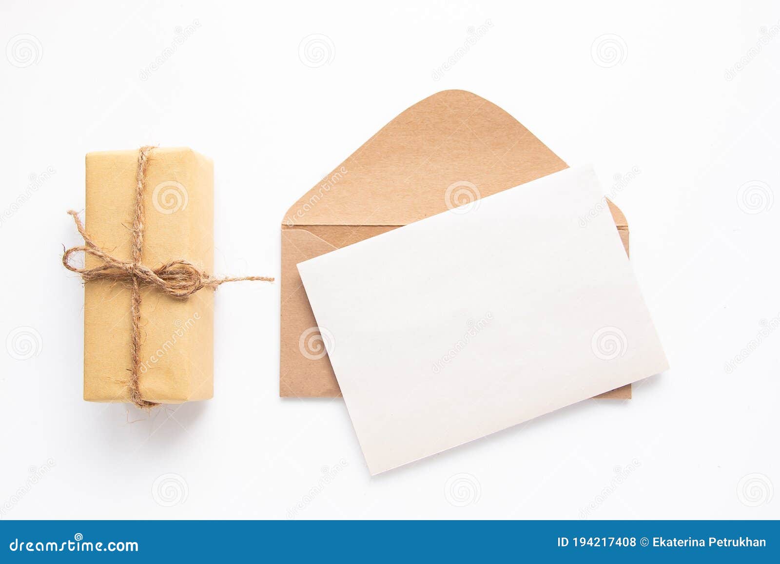Flat Workspace. Craft Craft Envelope from Kraft Paper and a Gift on a ...