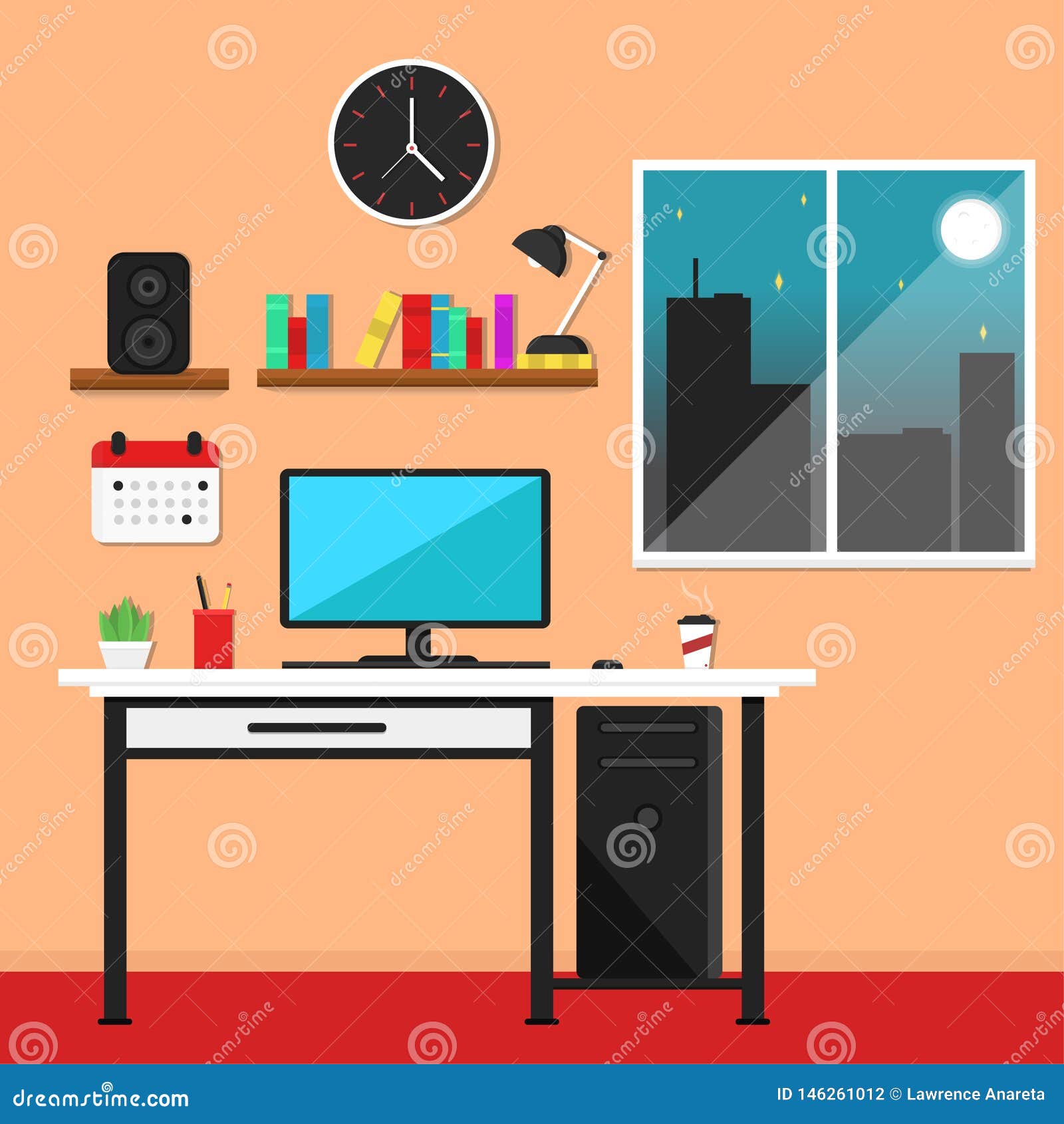 Flat Workstation Vector Illustration Stock Vector - Illustration of ...
