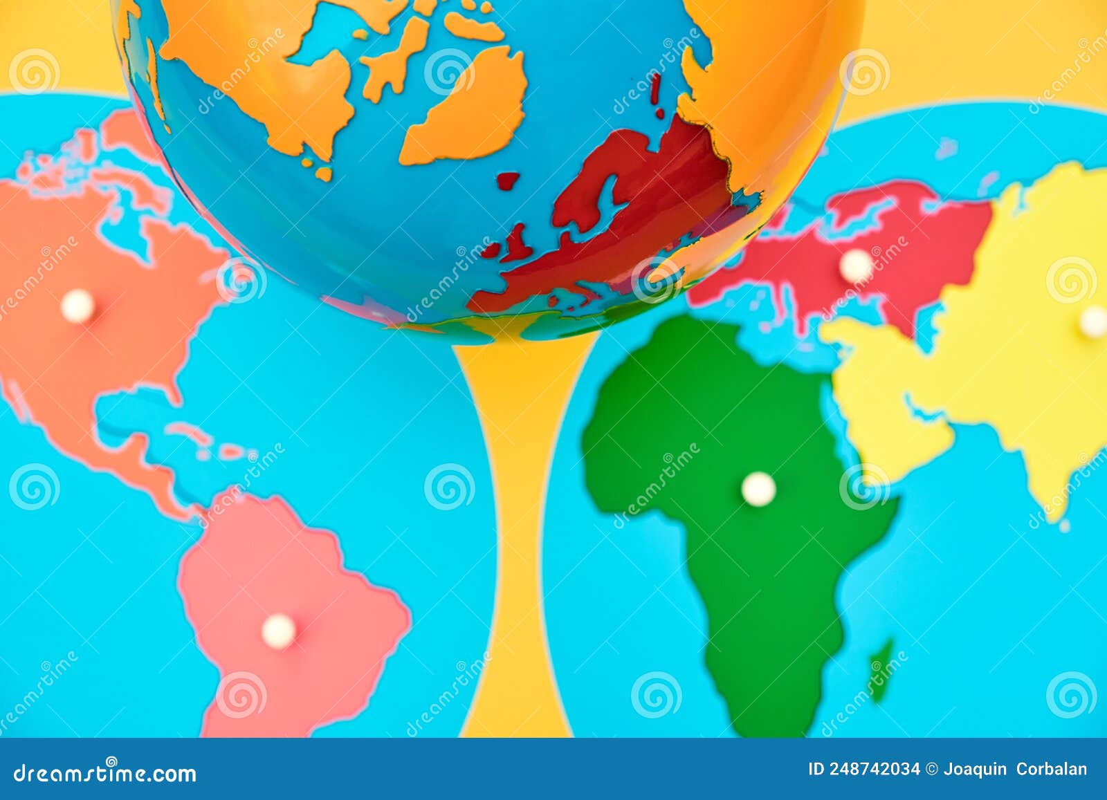 Flat World Map, Brightly Colored Montessori Educational Material Stock ...