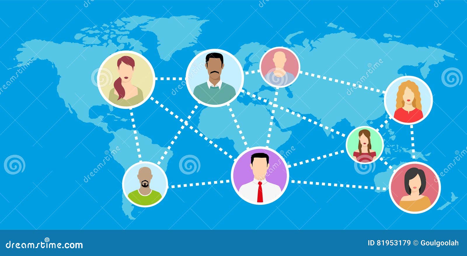 Flat World Map with Networking Avatar - Illustration Stock Illustration ...