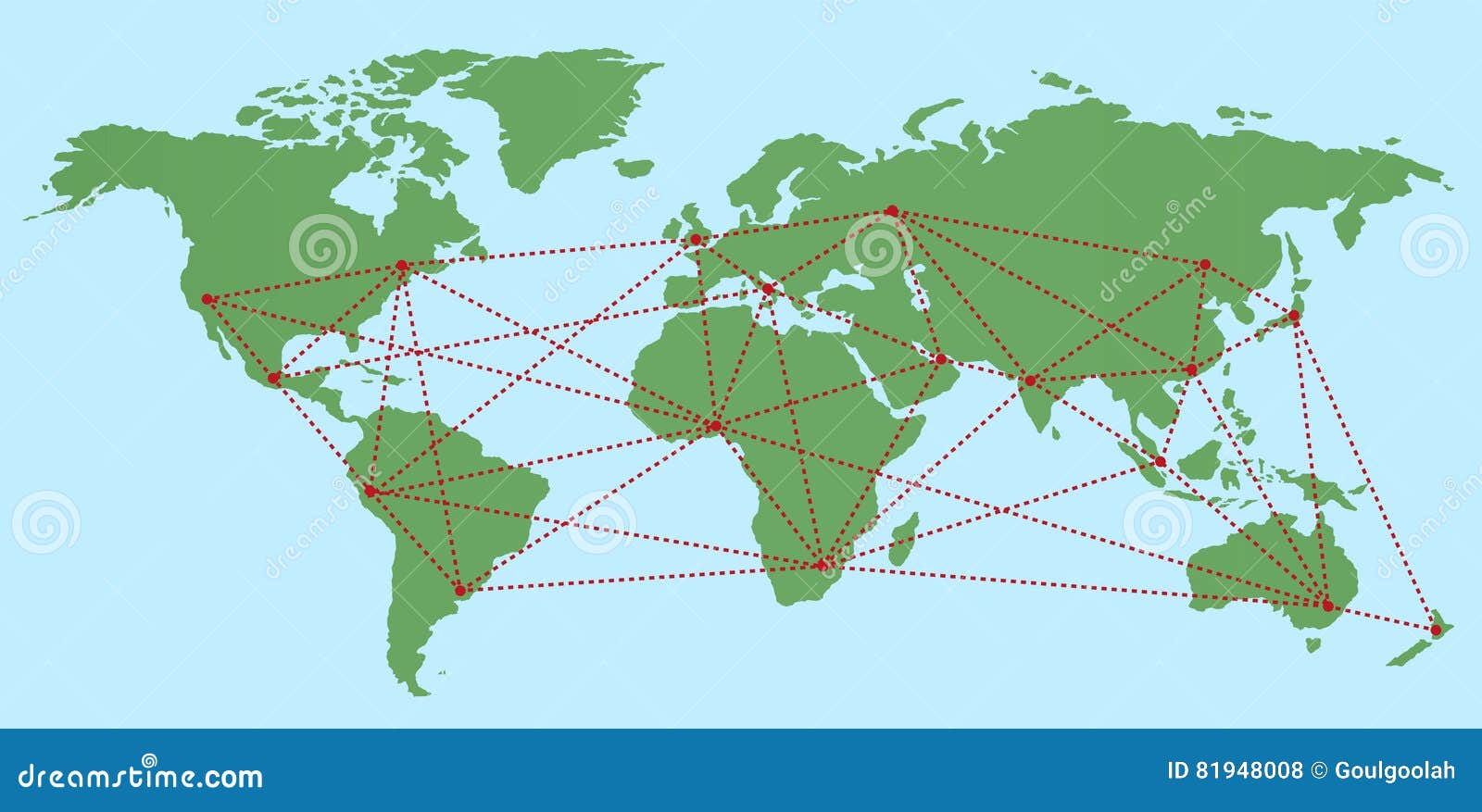 Flat World Map Outline with Network Connection - Vector Illustration ...