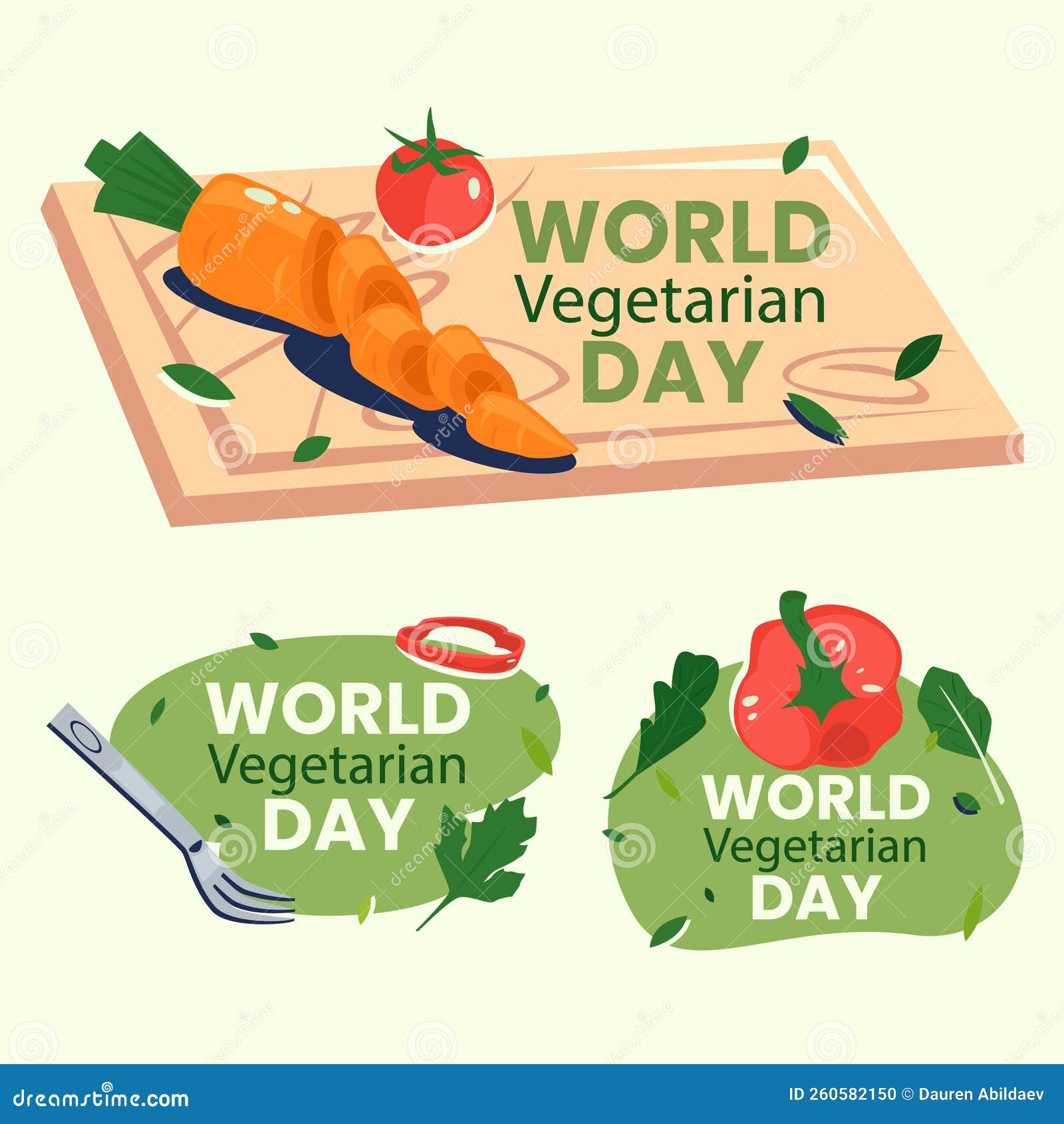 Flat World Vegetarian Day Labels Set Vector Illustration. Stock Vector ...