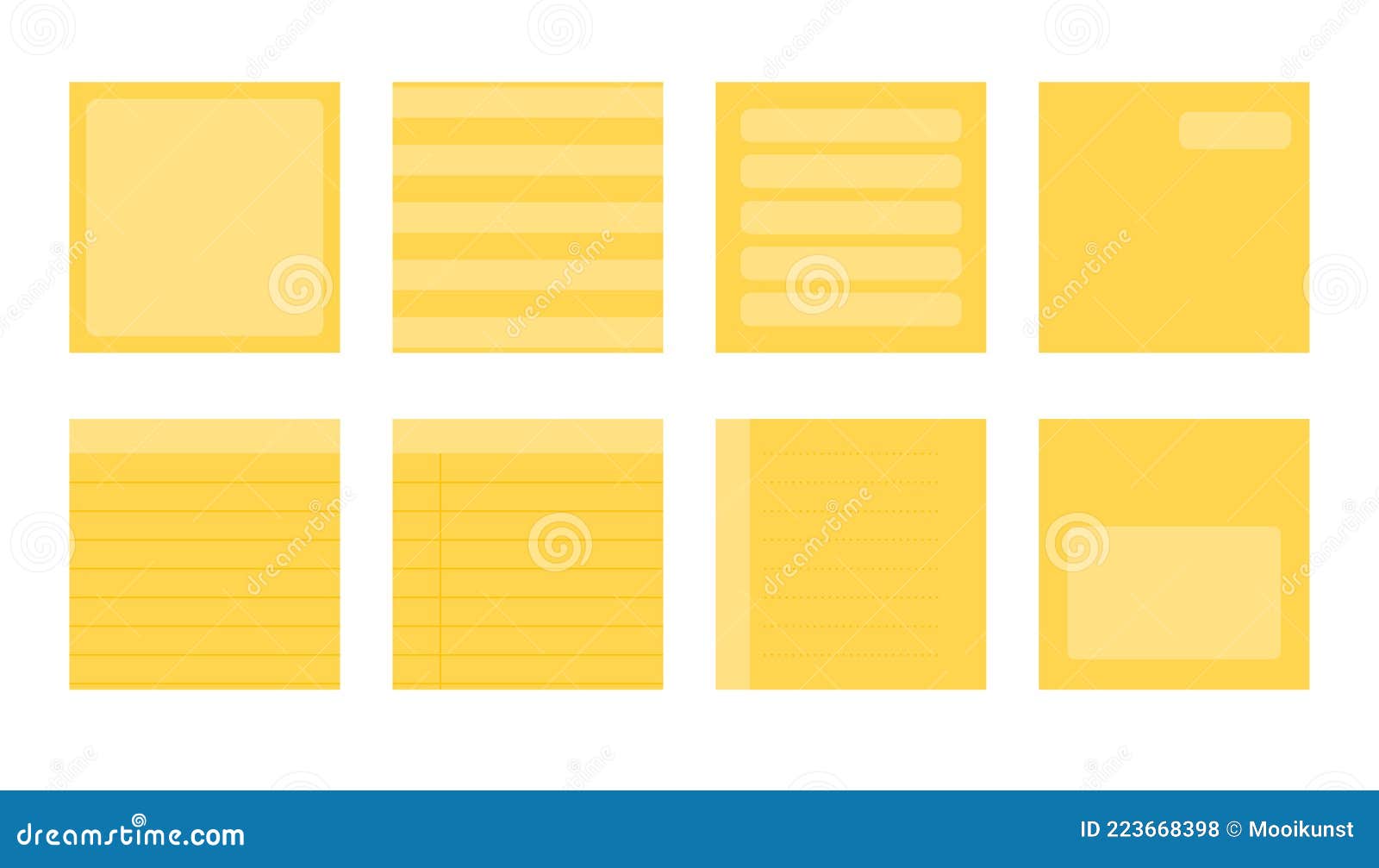 Flat Yellow Paper Sticker Linear Sheet Set Vector Stock Vector ...