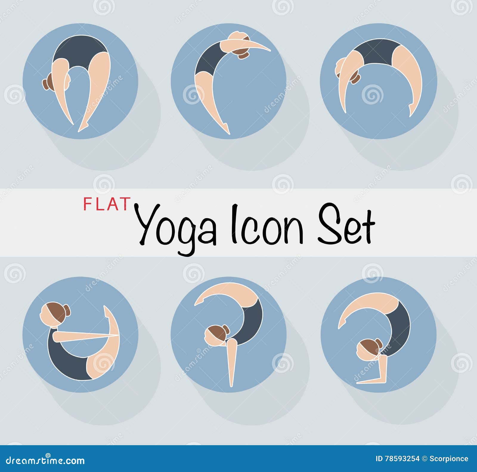 Flat Yoga Icon Set with Different Postures Stock Illustration ...