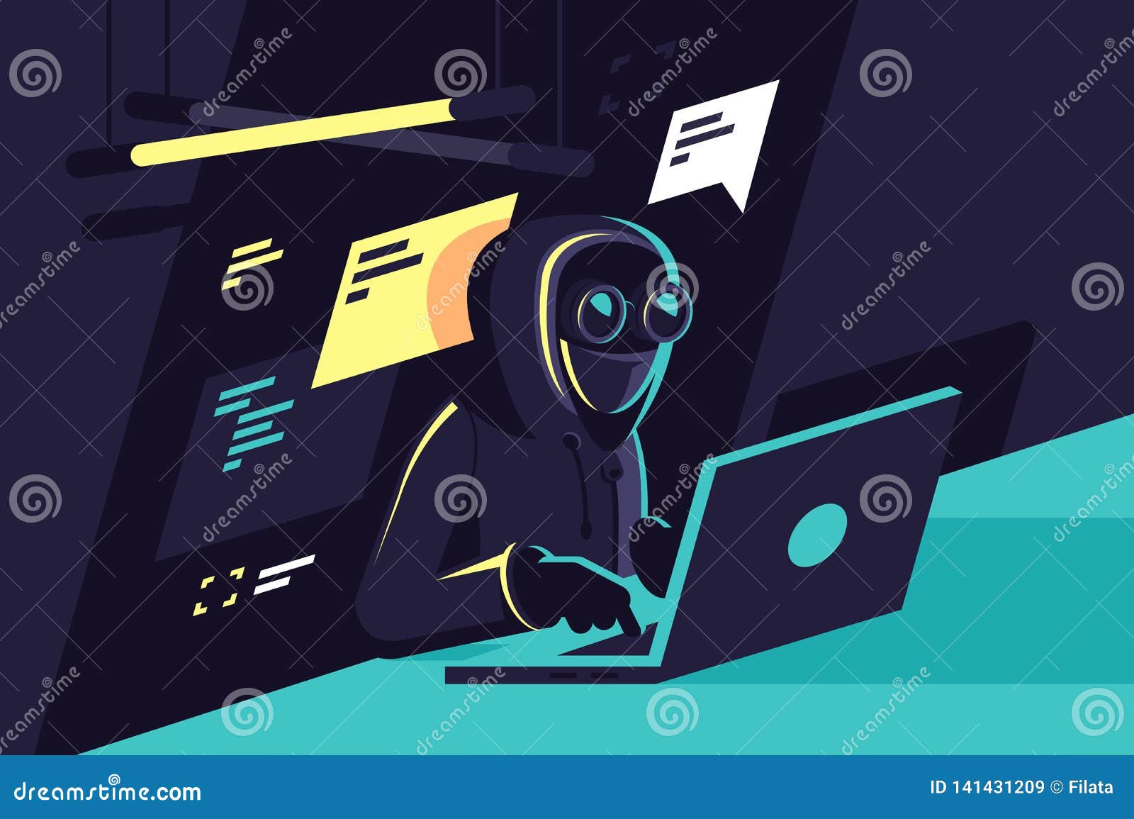 Hacker Or Programmer Character Design With Icon Set Come With ...