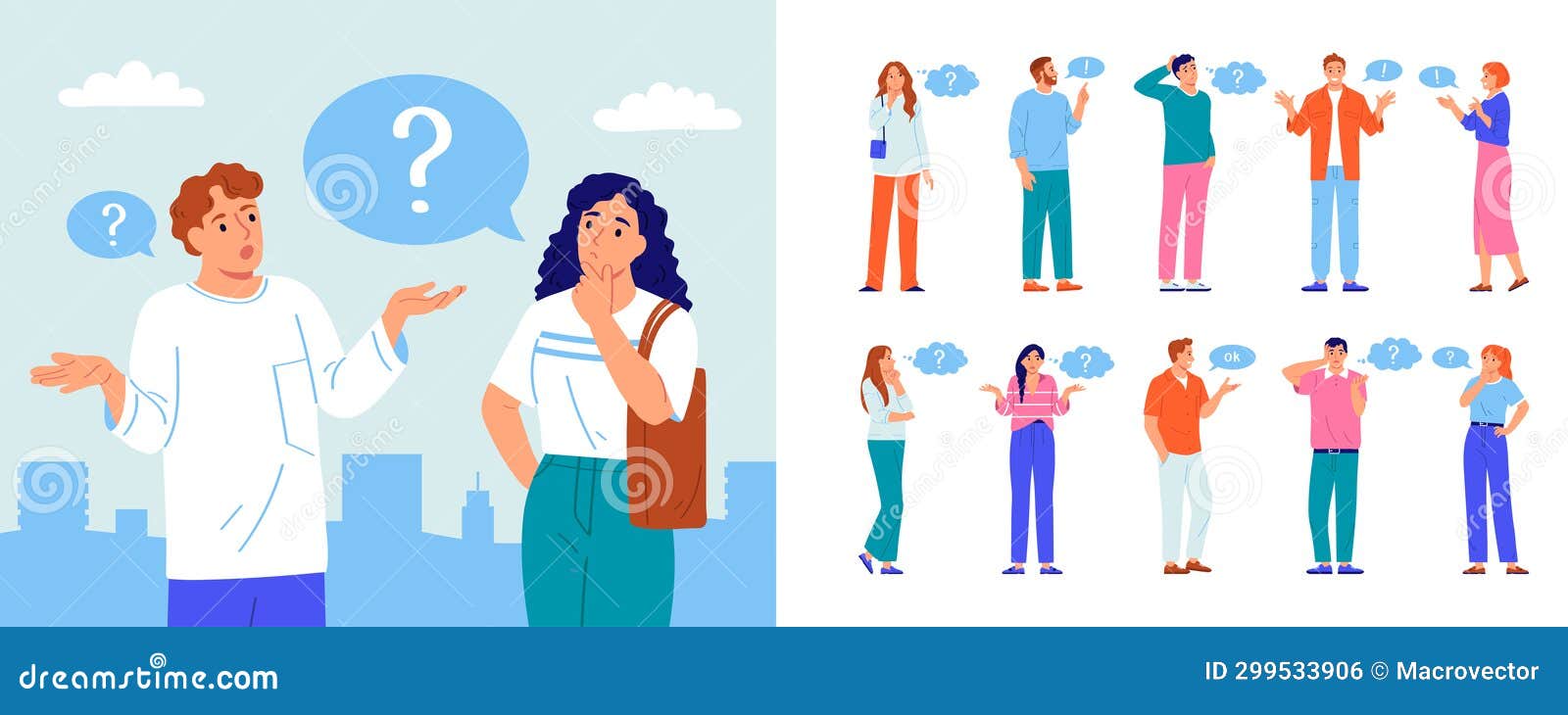 Flat Young People Asking Questions Illustration Set Stock Vector ...