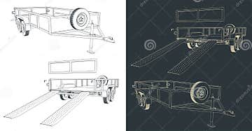 Flatbed trailer drawings stock vector. Illustration of mini - 237140899
