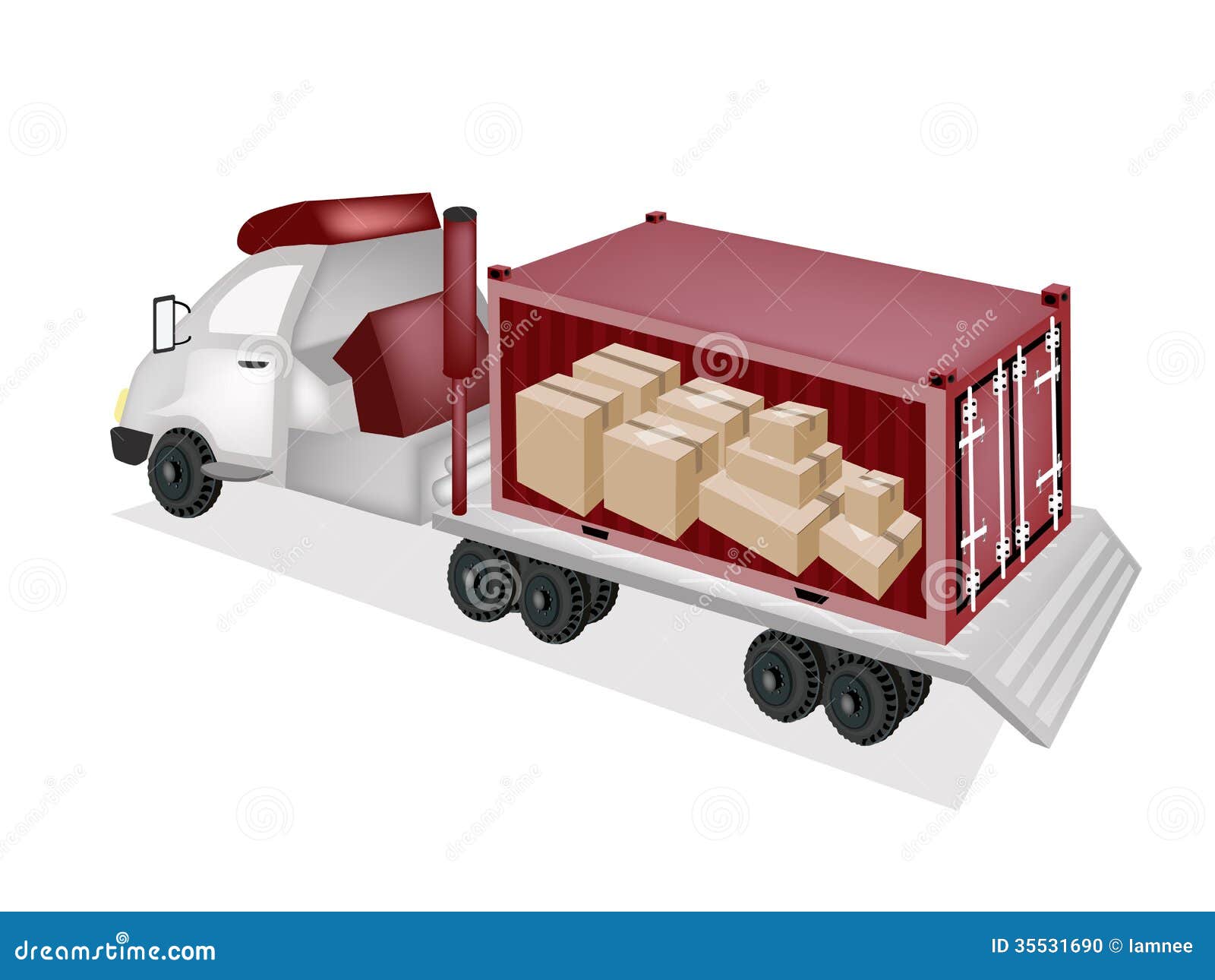 Flatbed Trailer Loading Paper Boxes In Cargo Conta Vector Illustration ...