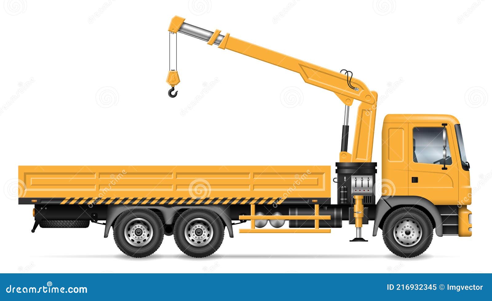 Flatbed Truck With Crane Side View Vector Illustration | CartoonDealer ...