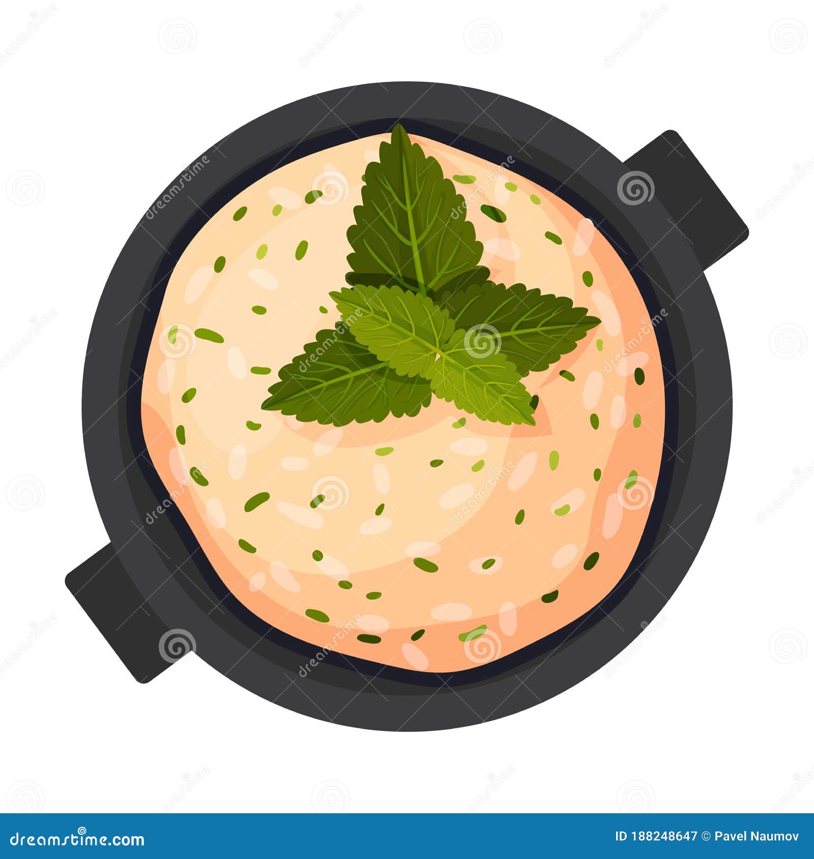 Flatbread with Greenery Garnishing Served on Plate Top View Vector ...