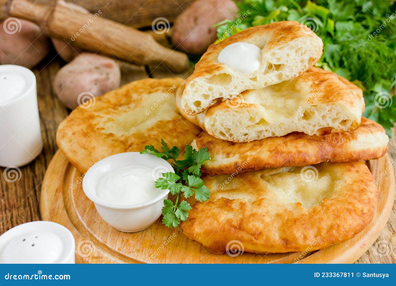 Flatbread Potato Langos Langosh Stock Image - Image of fresh, latbread ...