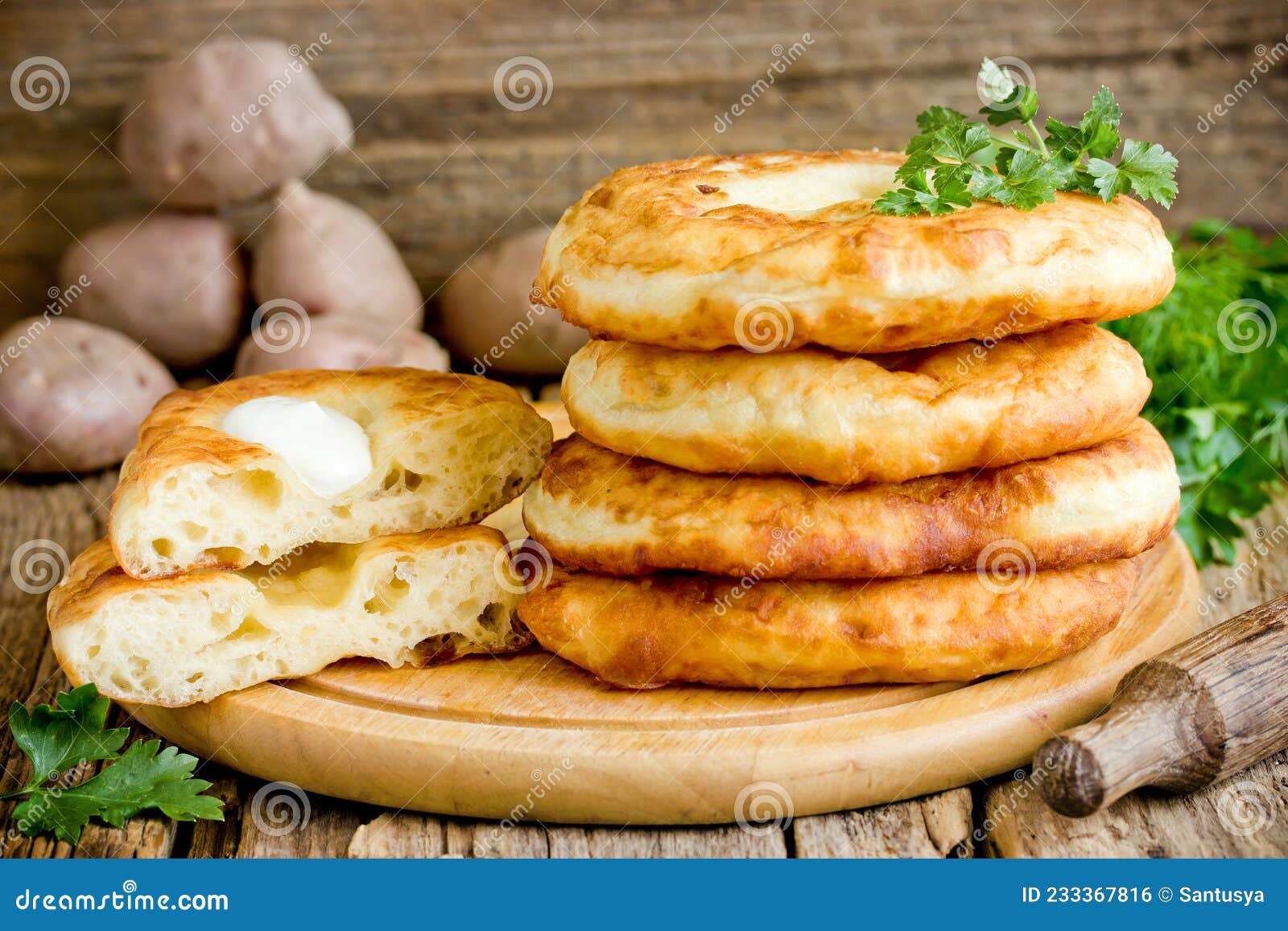 Potato Flatbread Langos Langosh Stock Photo - Image of traditional ...