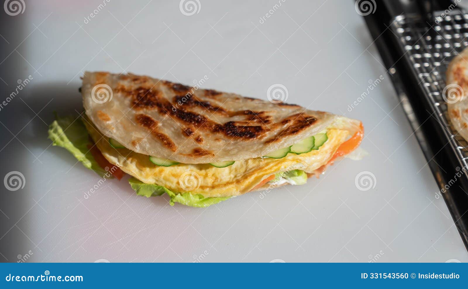 Flatbread Stuffed with Fish and Cheese. Quesadilla. Stock Photo - Image ...
