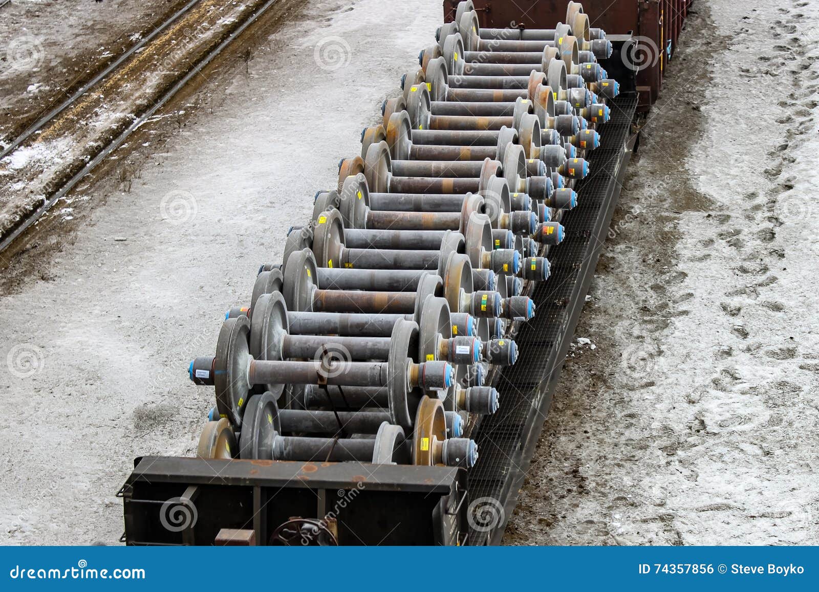 Flatcar Full of New Train Wheel Sets Stock Photo - Image of pieces ...