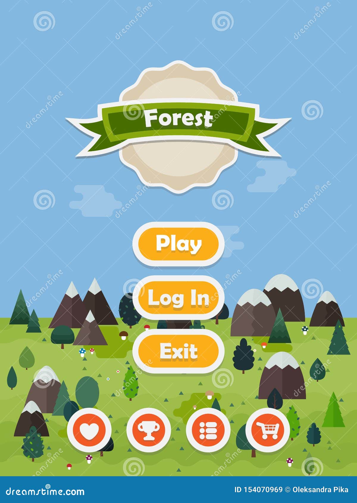 Flat forest GUI scene stock vector. Illustration of comic - 154070969