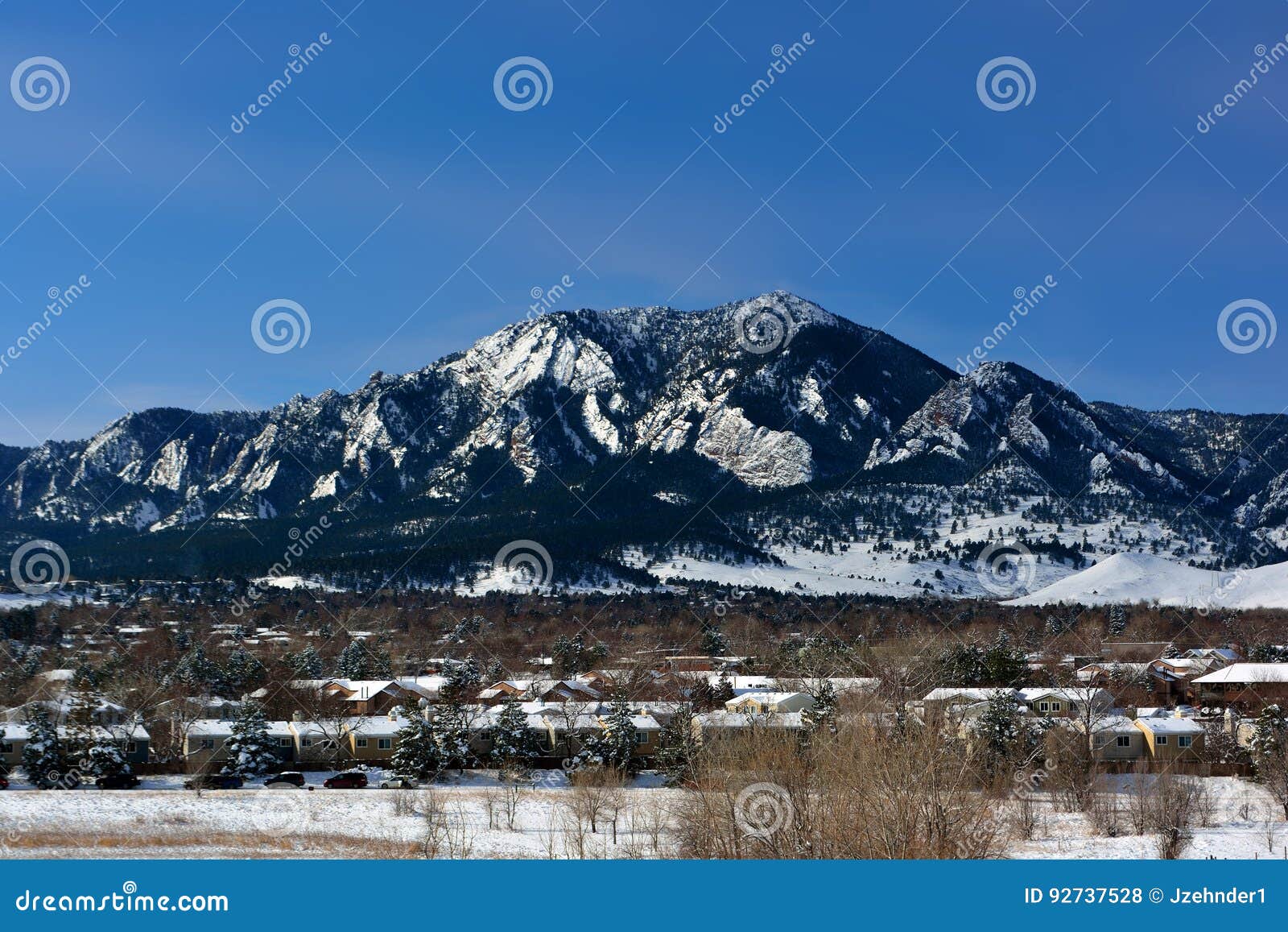 Flatirons Mountains in Boulder, Colorado on a Cold Snowy Winter Stock ...