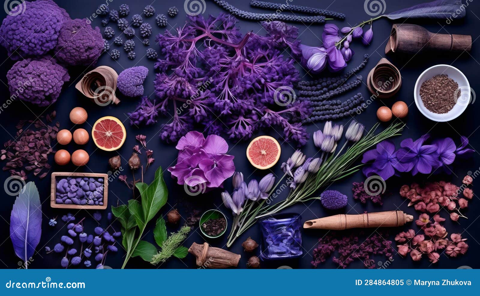 Flatlay Layout of Lavender, Elements of Various Sizes and Types of ...