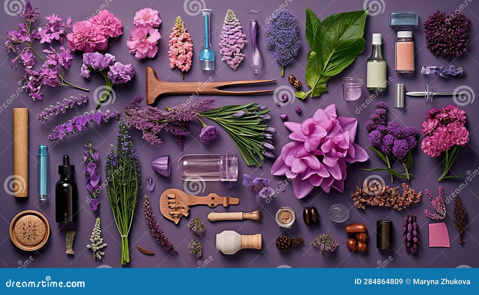 Flatlay Layout of Lavender, Elements of Various Sizes and Types of ...