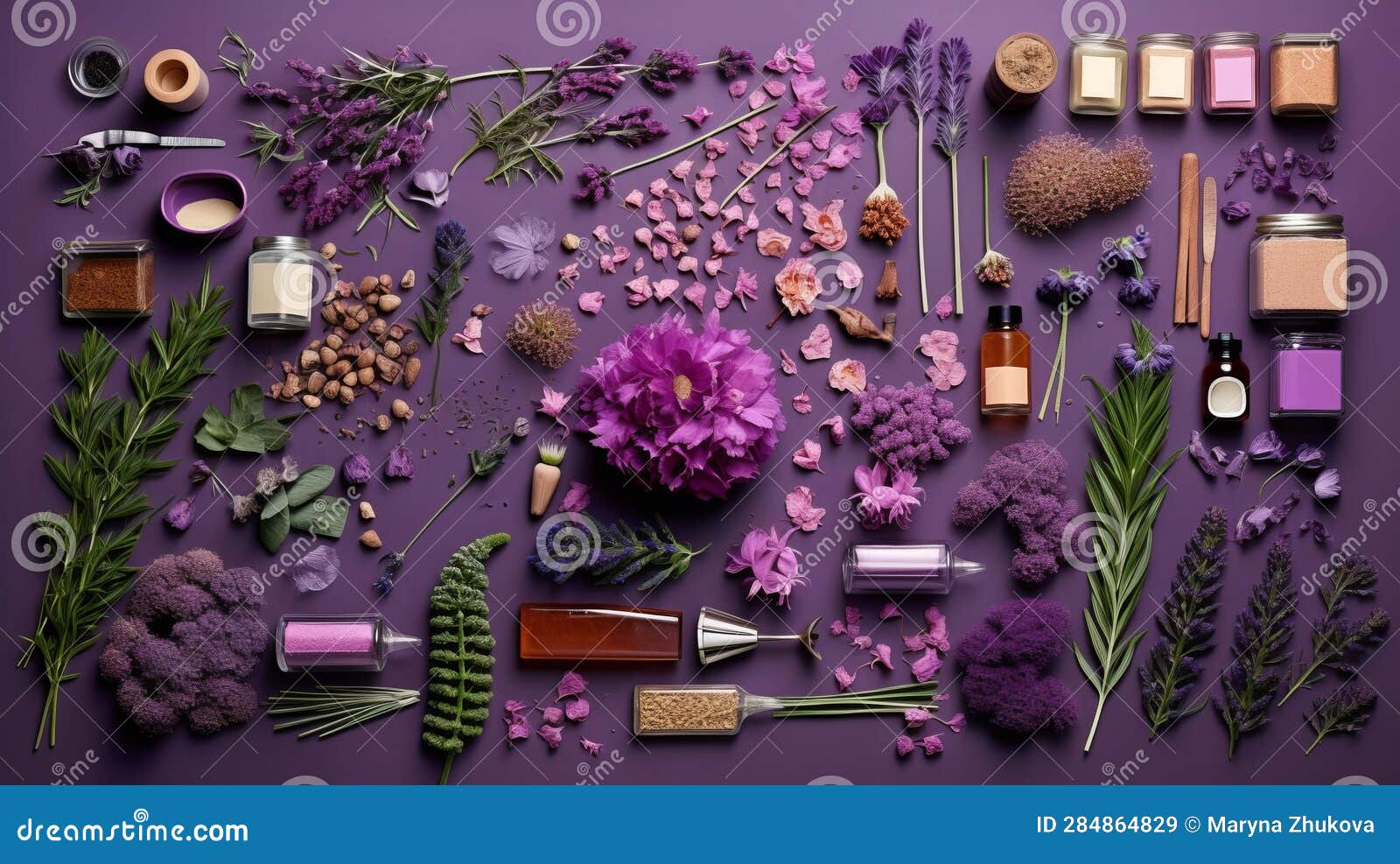 Flatlay Layout of Lavender, Elements of Various Sizes and Types of ...