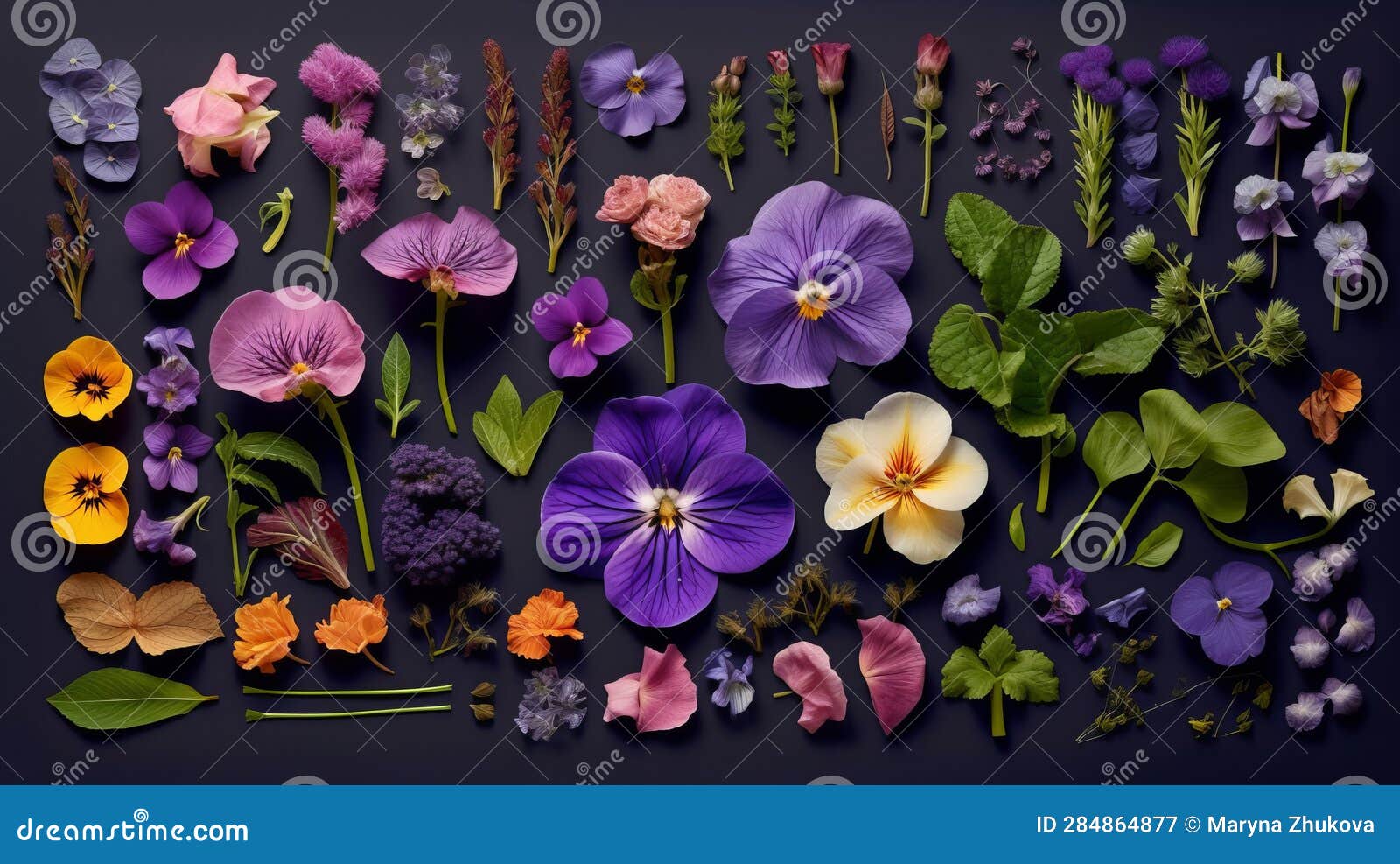 Flatlay Layout of Lavender, Elements of Various Sizes and Types of ...