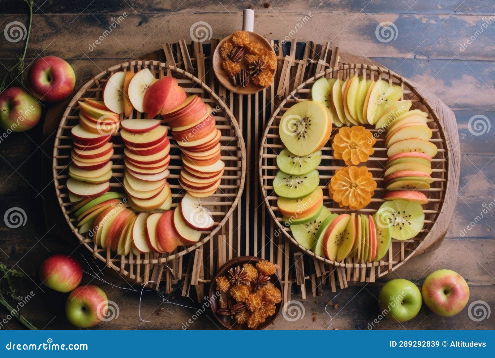 Flatlay of Sliced Fruits on Rustic Drying Rack Stock Image - Image of ...