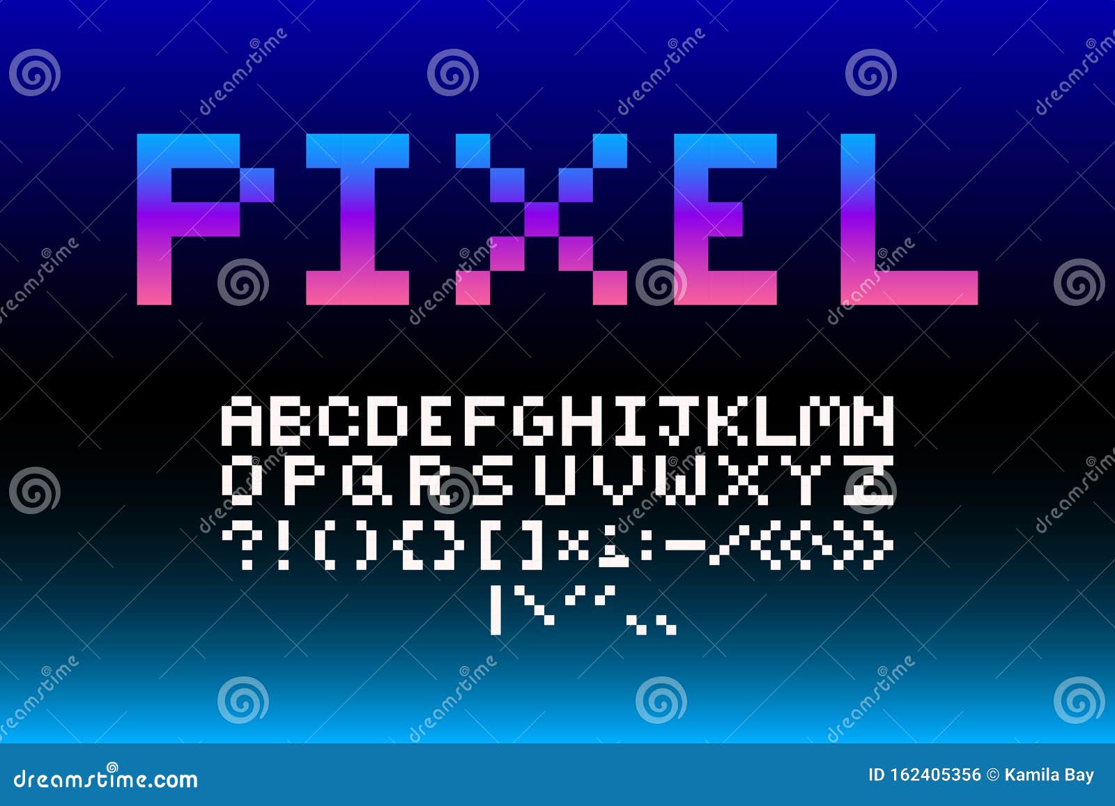 Flat White Set Alphabet and Punctuation Marks in Pixel Art Style on a ...