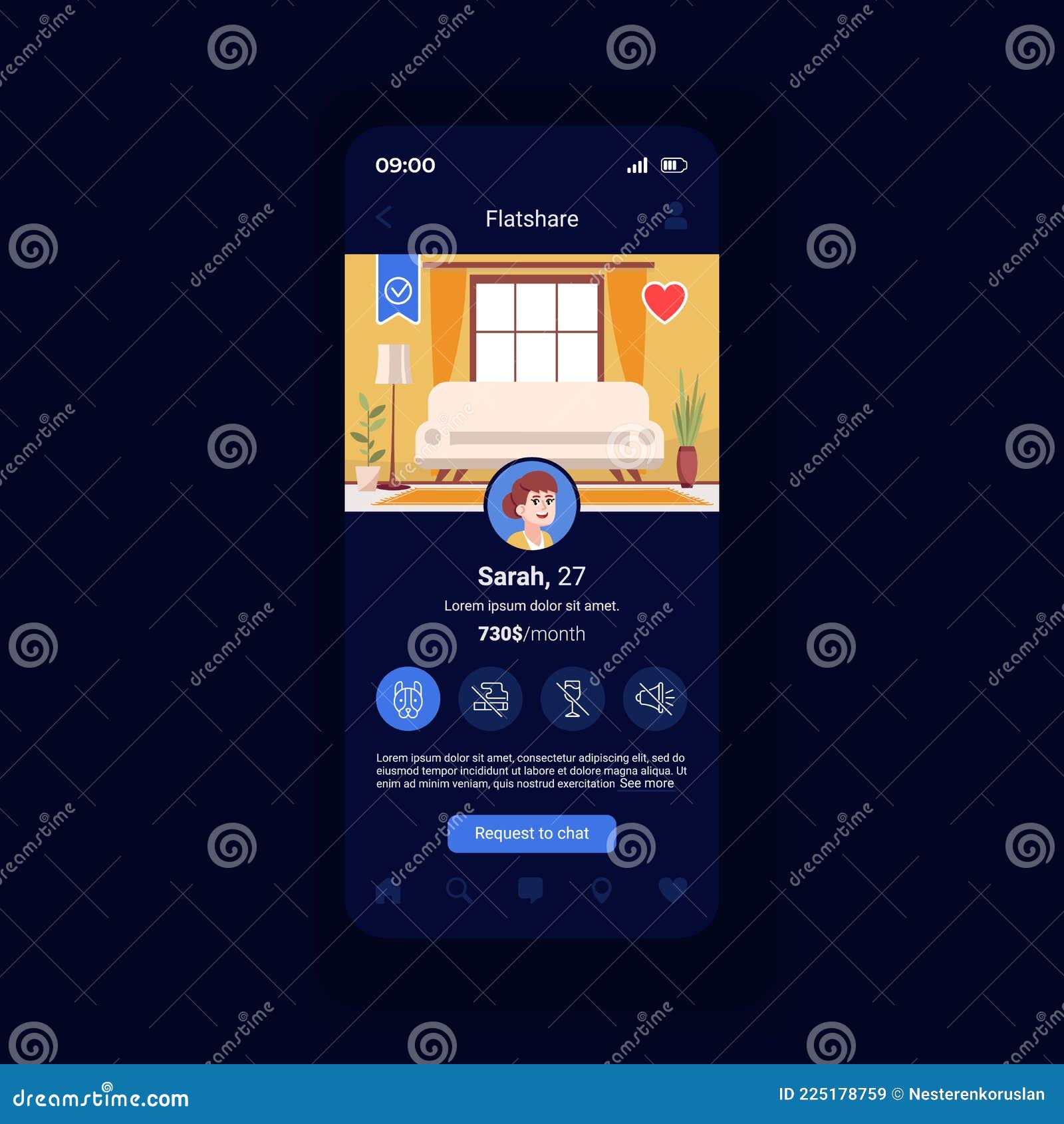 Flatshare Application Smartphone Interface Vector Template Stock Vector ...
