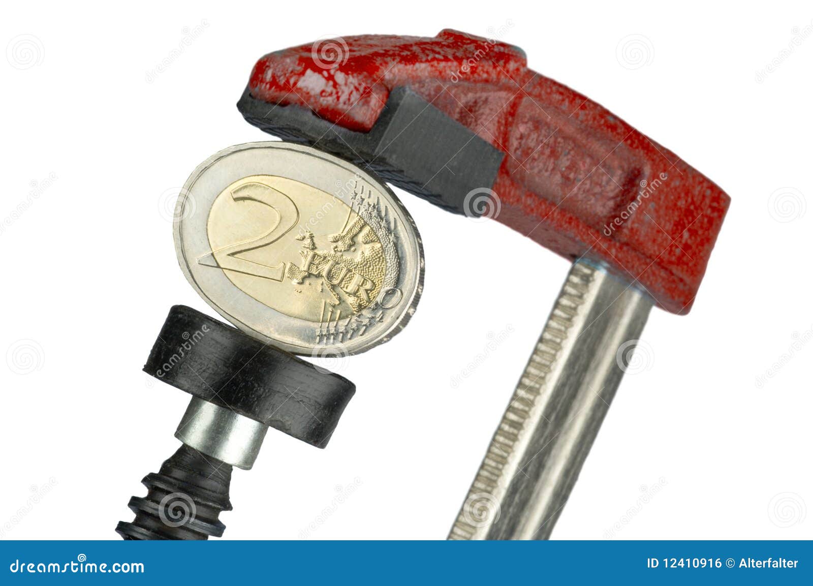 Flatted Euro Coin in a Clamp Stock Photo - Image of clamped, finance ...