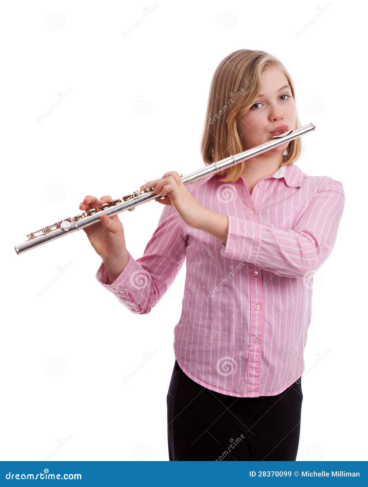The flautist. stock image. Image of wind, music, preteen - 28370099
