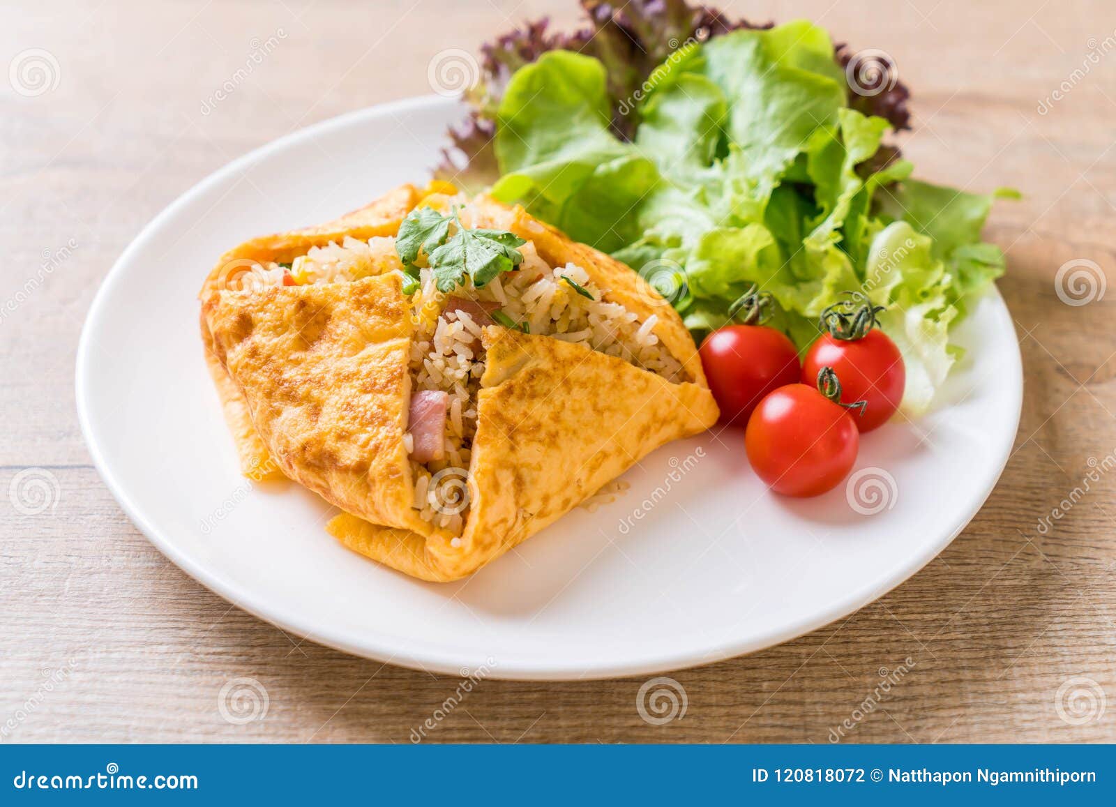 Flavored Fried Rice in an Omelet Wrapping Stock Photo - Image of ...