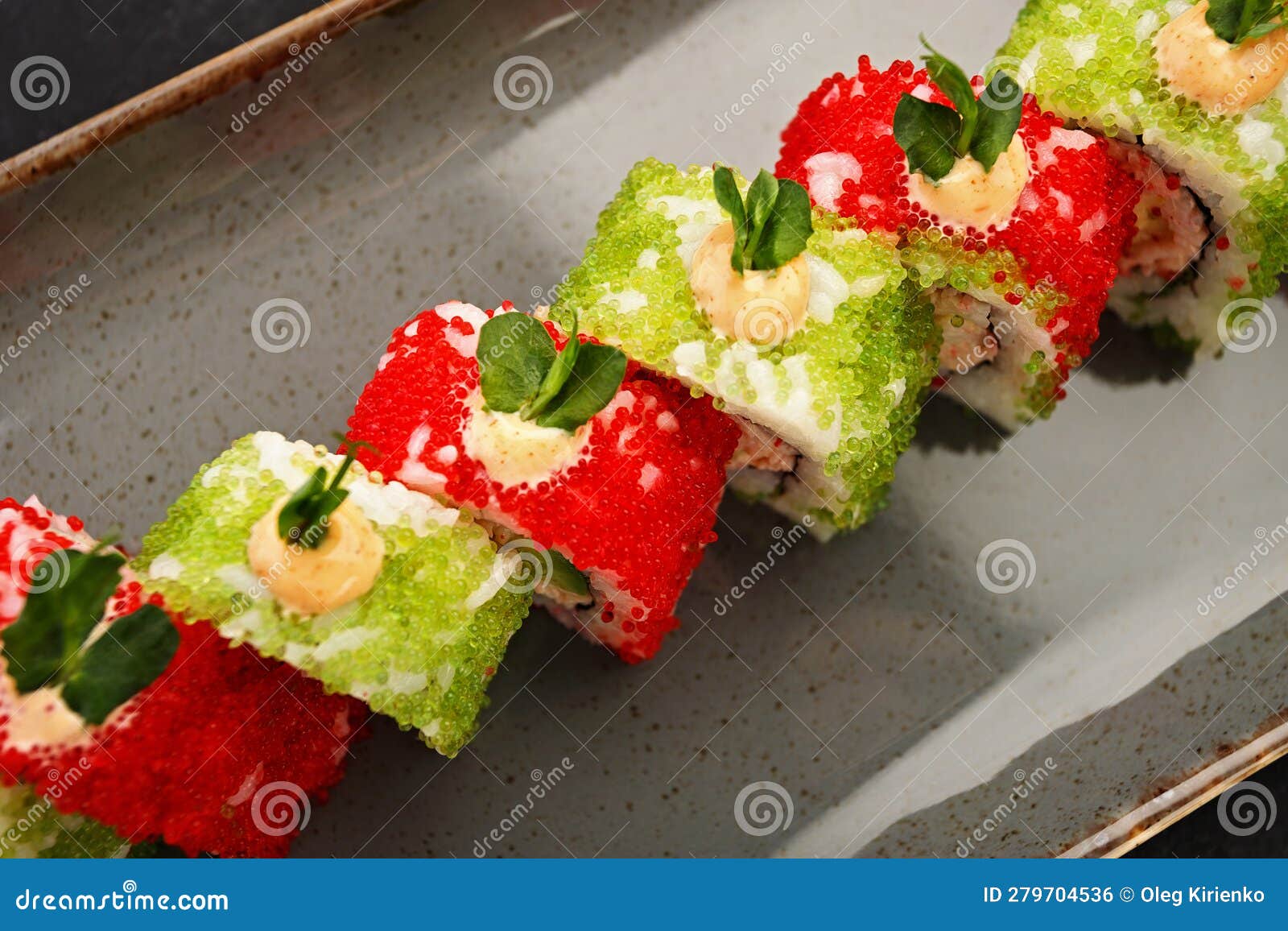 Flavorful Sushi Roll Topped with Delicate Flying Fish Roe Stock Photo ...