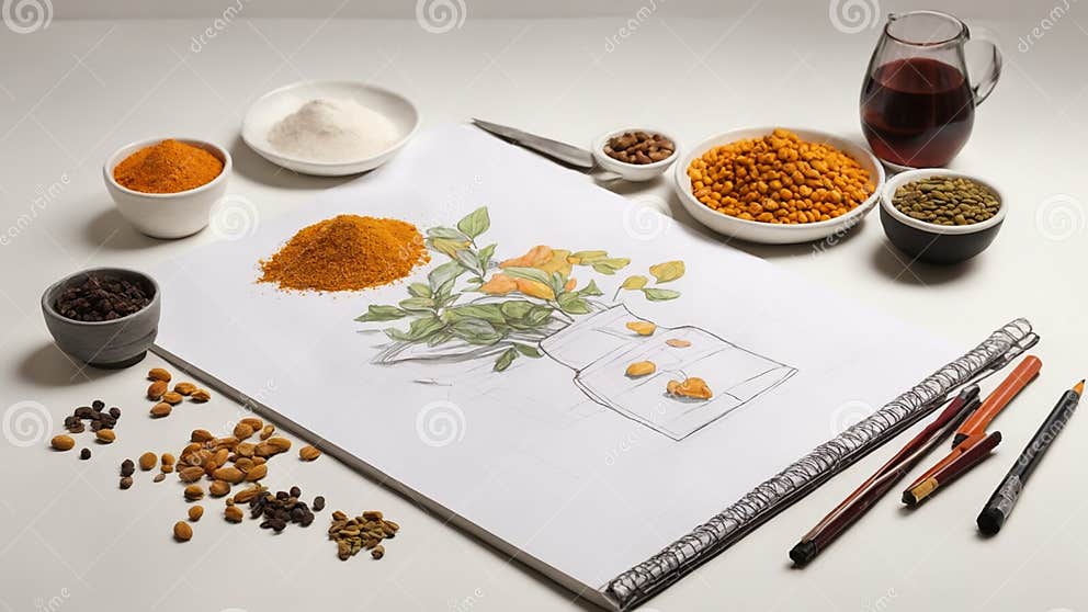 Flavoring and Drawing on the Table Stock Illustration - Illustration of ...