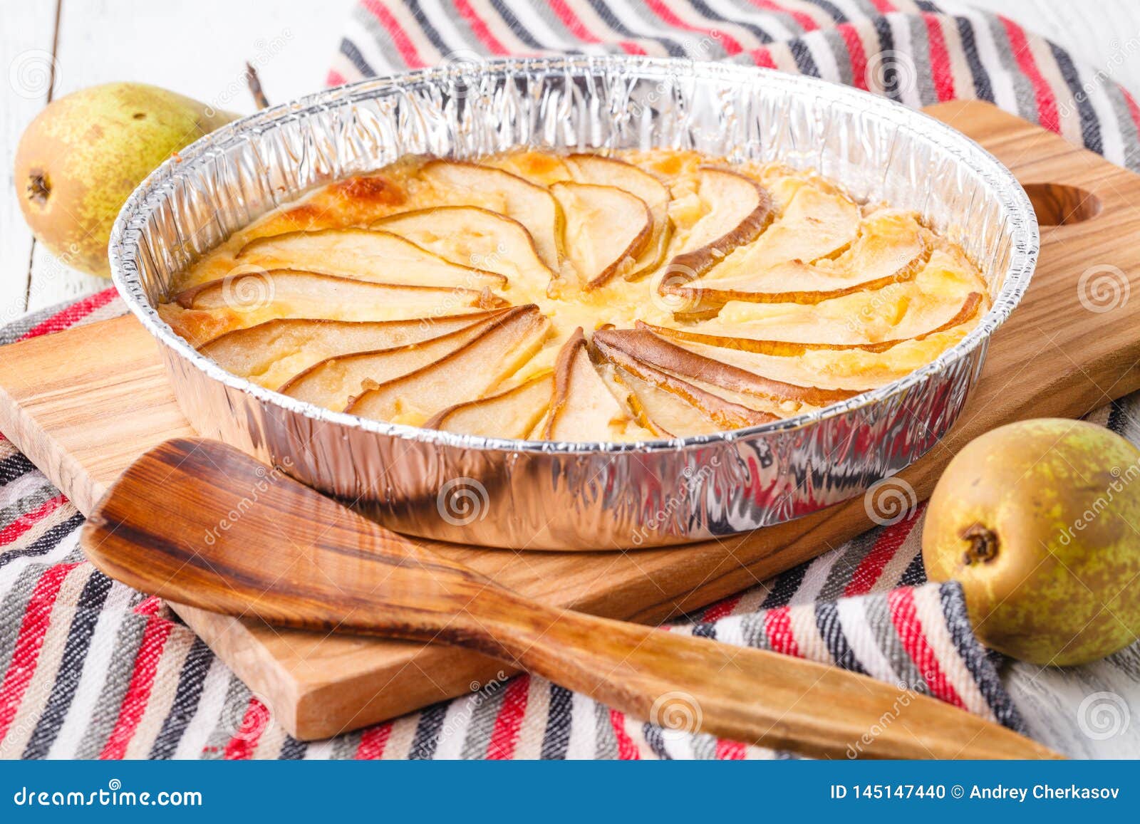 Flavorous Rustic Open Pie Pear Cheese Cinnamon and Almond Stock Photo ...