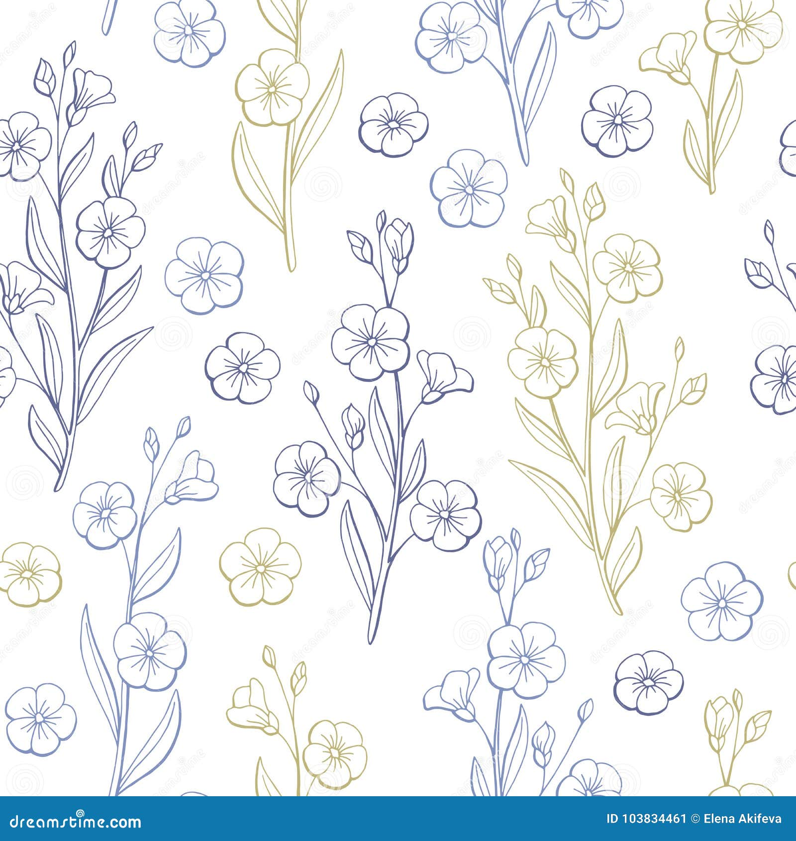 Flax Flower Graphic Color Seamless Pattern Sketch Illustration Vector ...