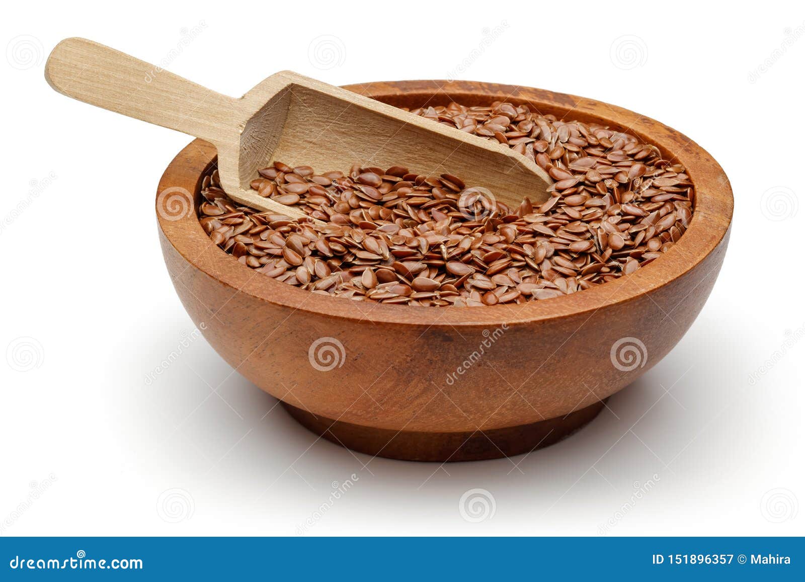Flax Seeds In Wooden Bowl Isolated On White Stock Image Image Of