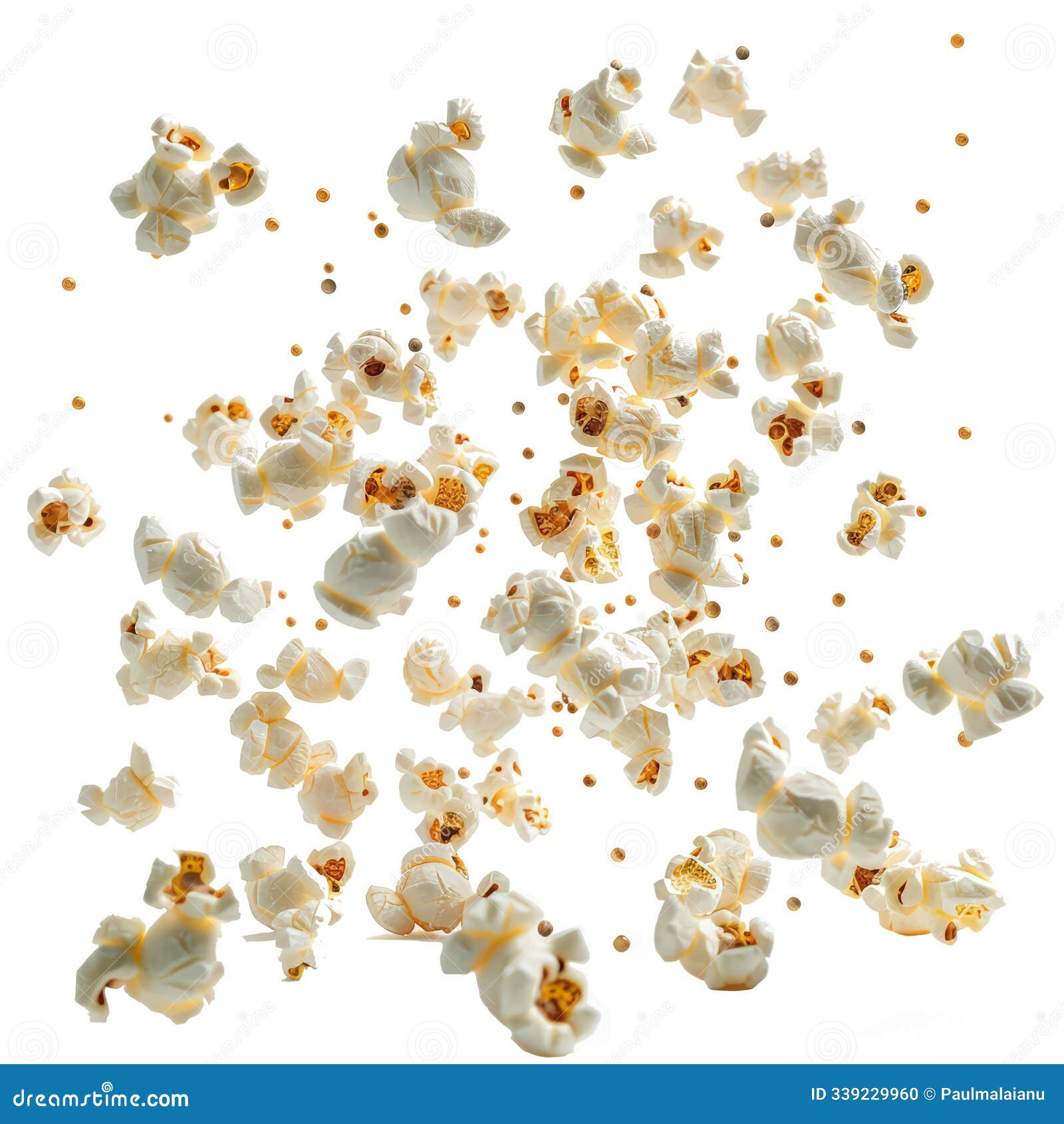 Flaying Popcorn Kernels Isolated On Transparent Background. Royalty ...
