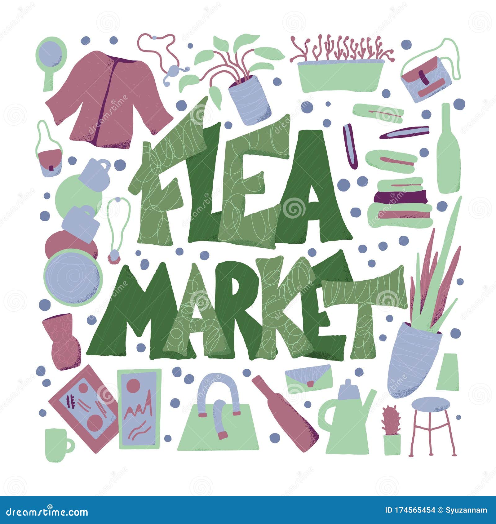 Flea Market Emblem. Text and Hand Drawn Decor Stock Vector ...