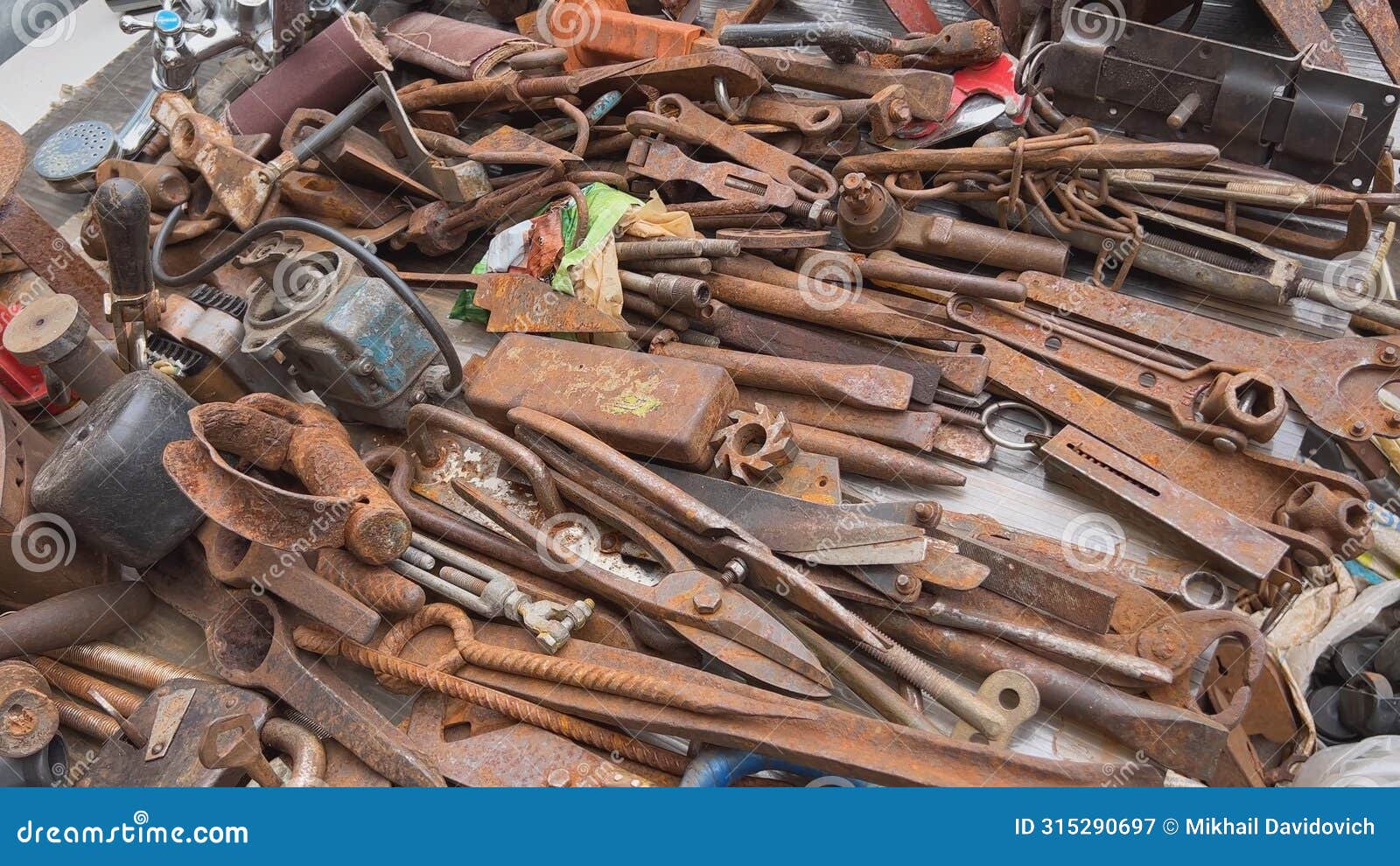 A Flea Market of Old Rusty Things and Tools. Stock Image - Image of ...