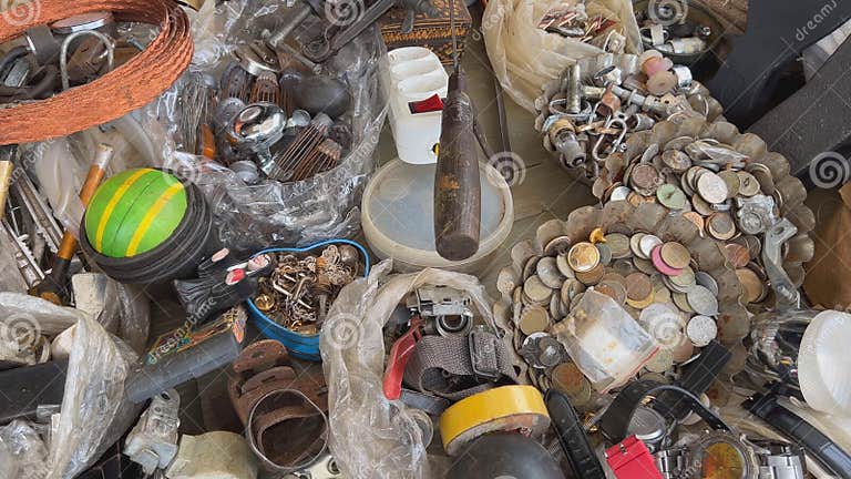 A Flea Market of Old Rusty Things and Tools. Stock Image - Image of ...