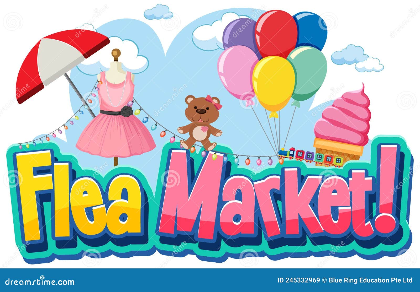 Flea Market Typography Design Stock Vector - Illustration of clip ...