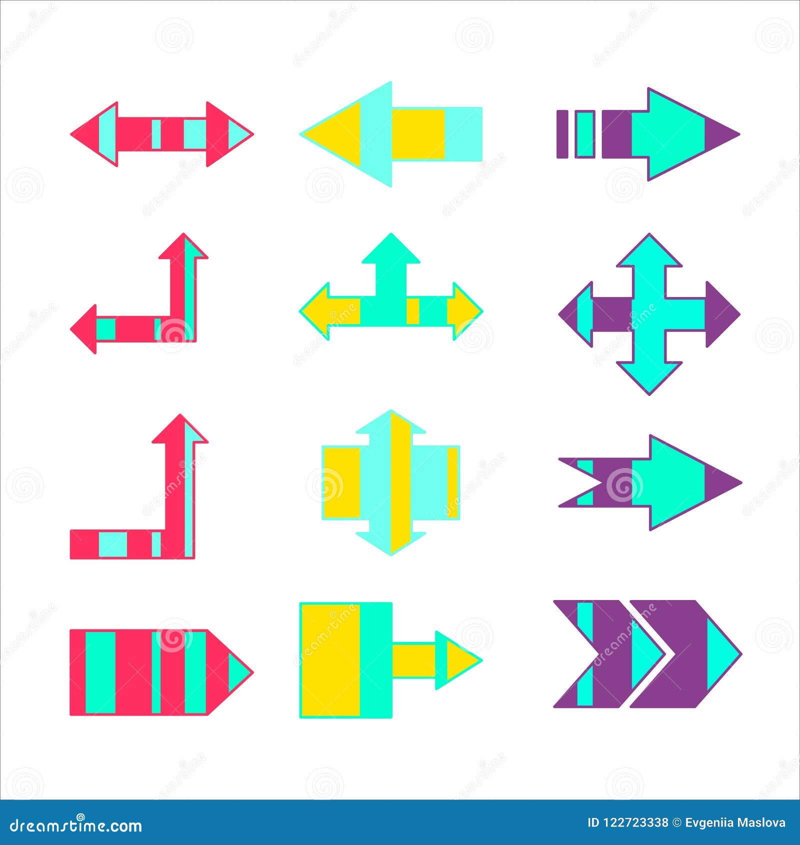 Flechas Creativas Rayadas Coloreadas Del Vector Que Indican Direcciones ...