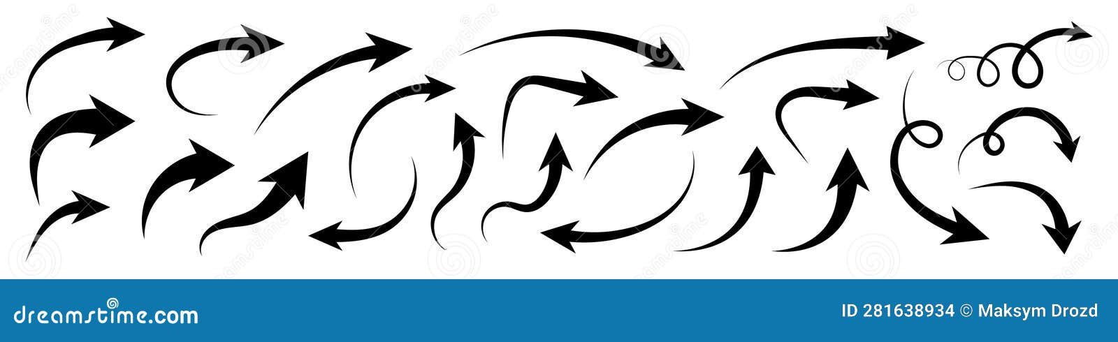 Flechas Curvadas. Conjunto De Flechas Curvas Negras Aisladas ...