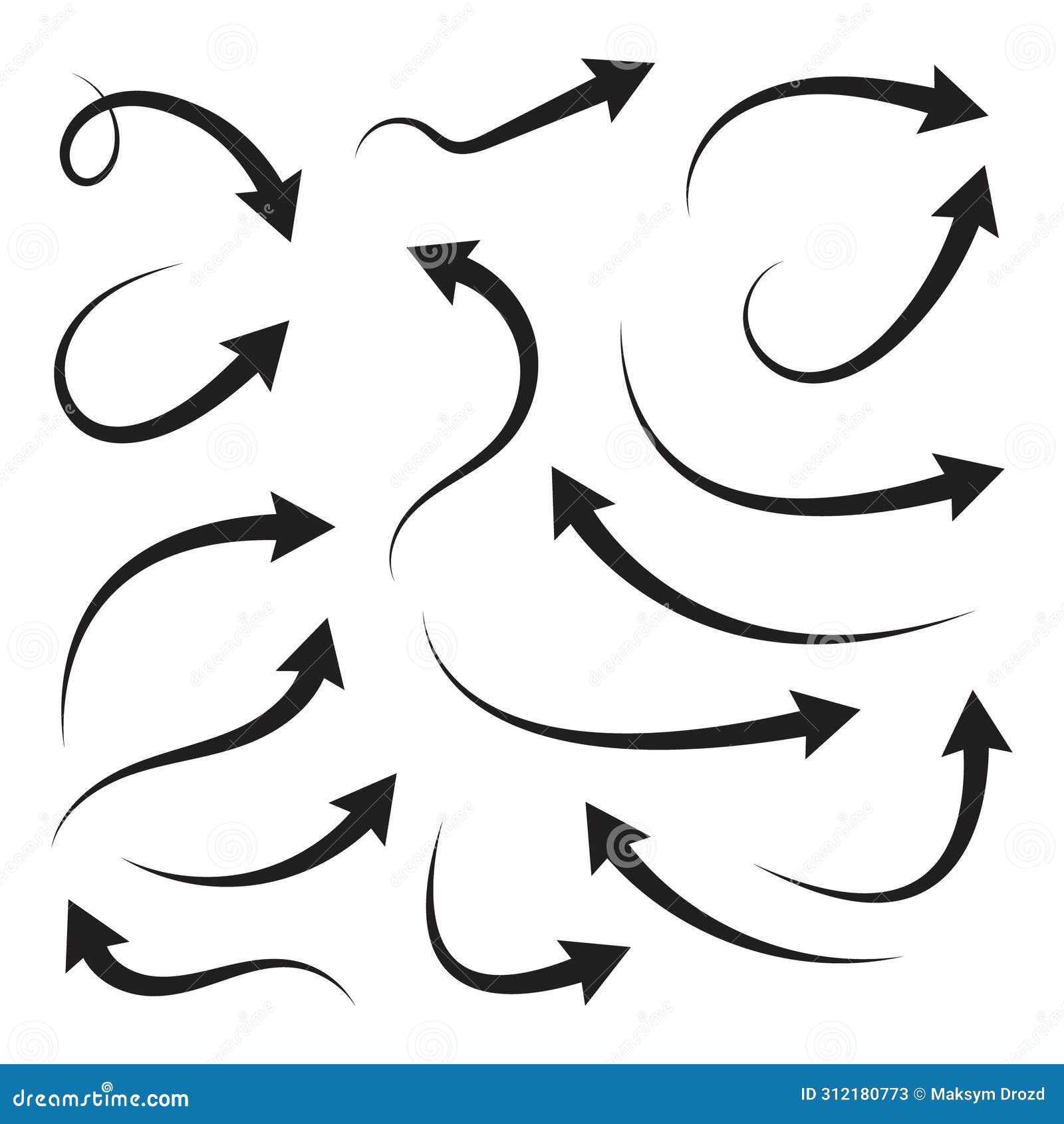 Flechas Curvas. Conjunto De Flechas Curvas Negras Aisladas En Blanco ...