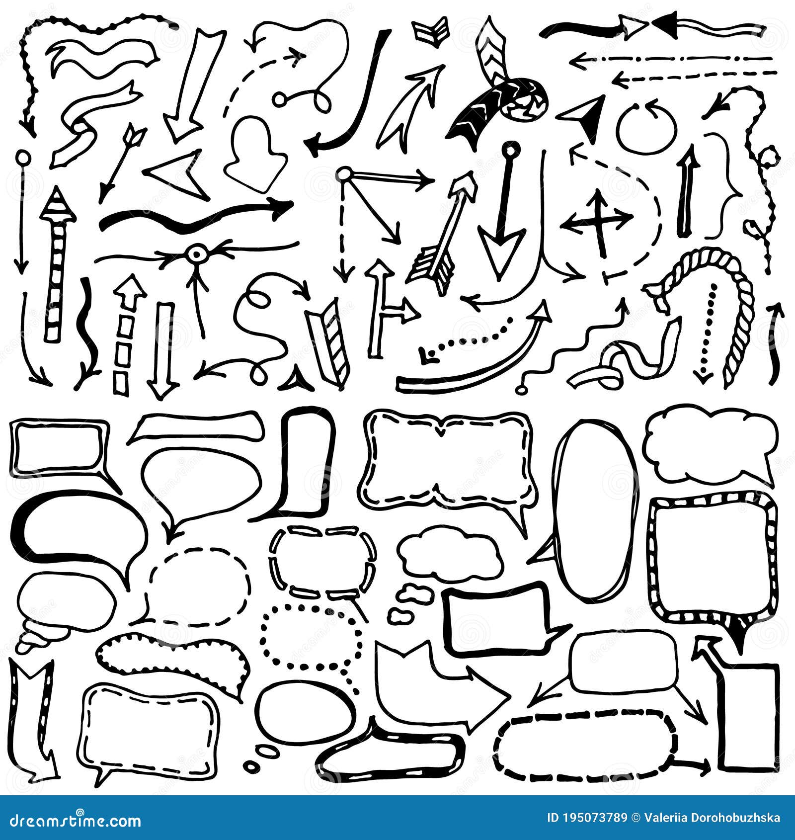 Flechas De Doodle Y Juego De Iconos De Burbujas De Voz. Flecha Dibujada ... Flechas De Doodle Y Juego De Iconos De Burbujas De Voz. Flecha Dibujada ...