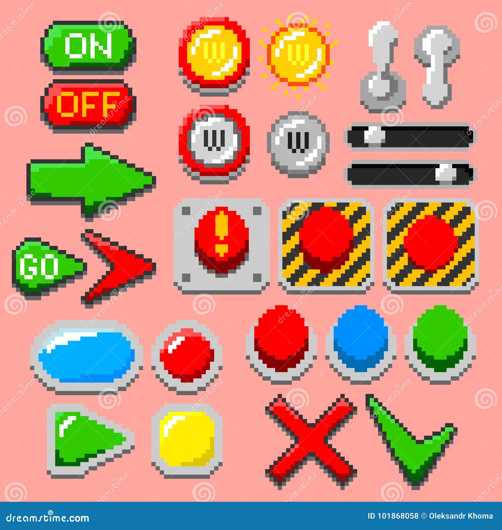 Flechas Del Arte Del Pixel, Botones, Elementos De 8 Bits Ilustración ...